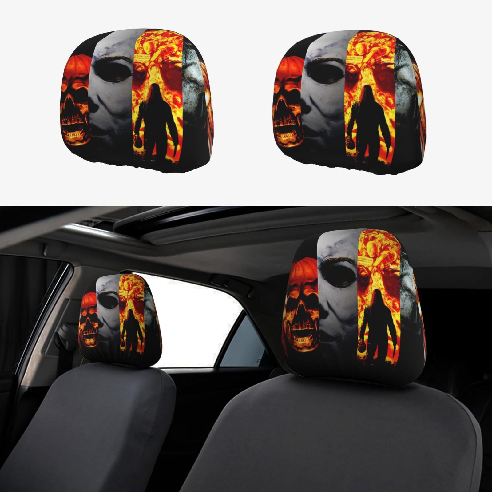 Michael Myers Horror Car Headrest Cover 2 Pcs Breathable Soft Car Seat ...