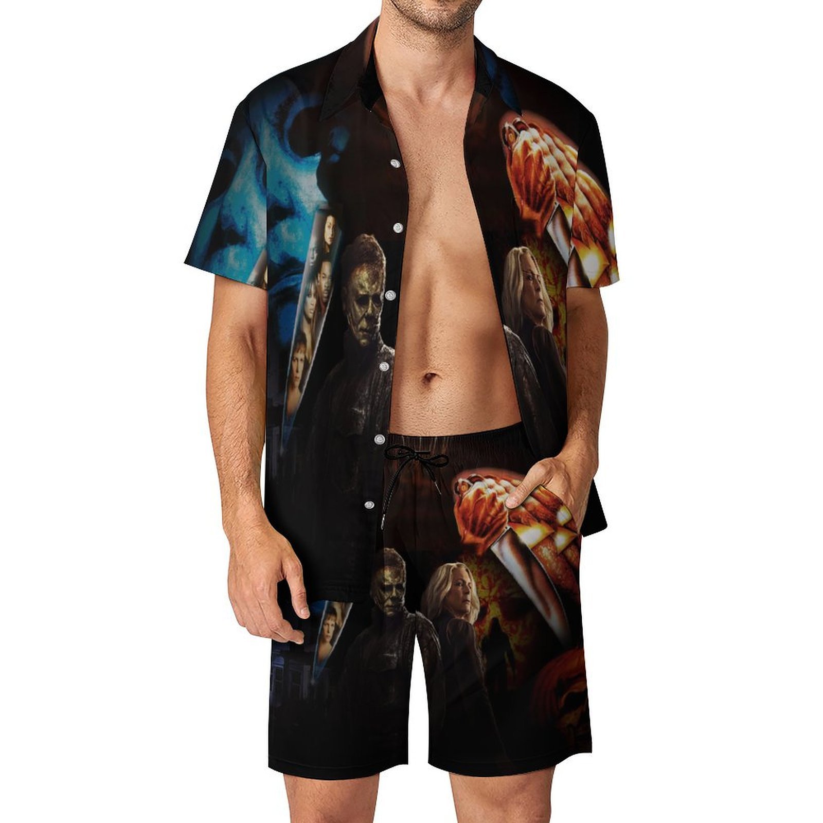 Michael Myers Men's Beach Suit 2 Piece Outfits Hawaiian Button Down ...