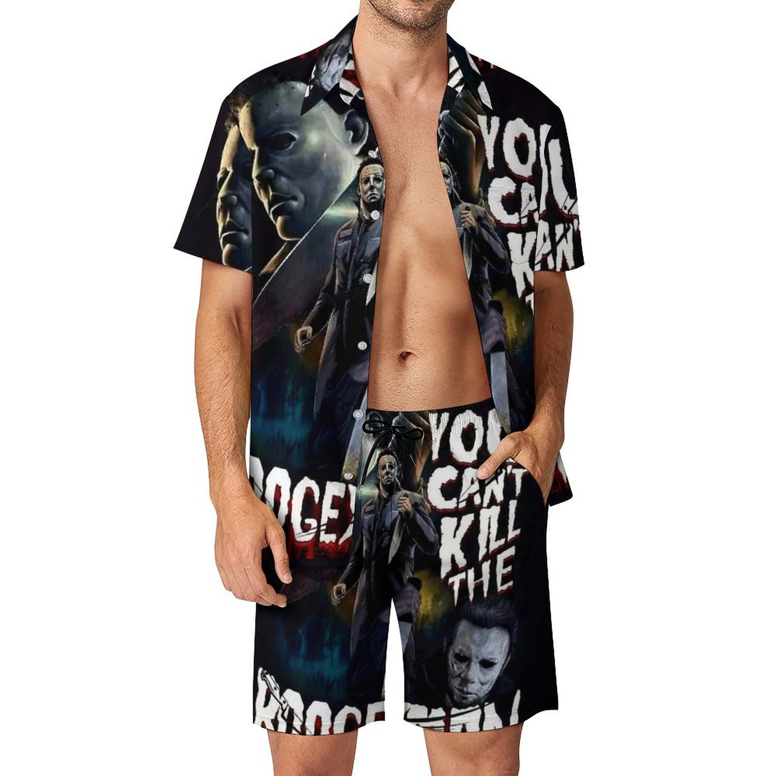 Michael Myers Men's Beach Suit 2 Piece Outfits Hawaiian Button Down ...