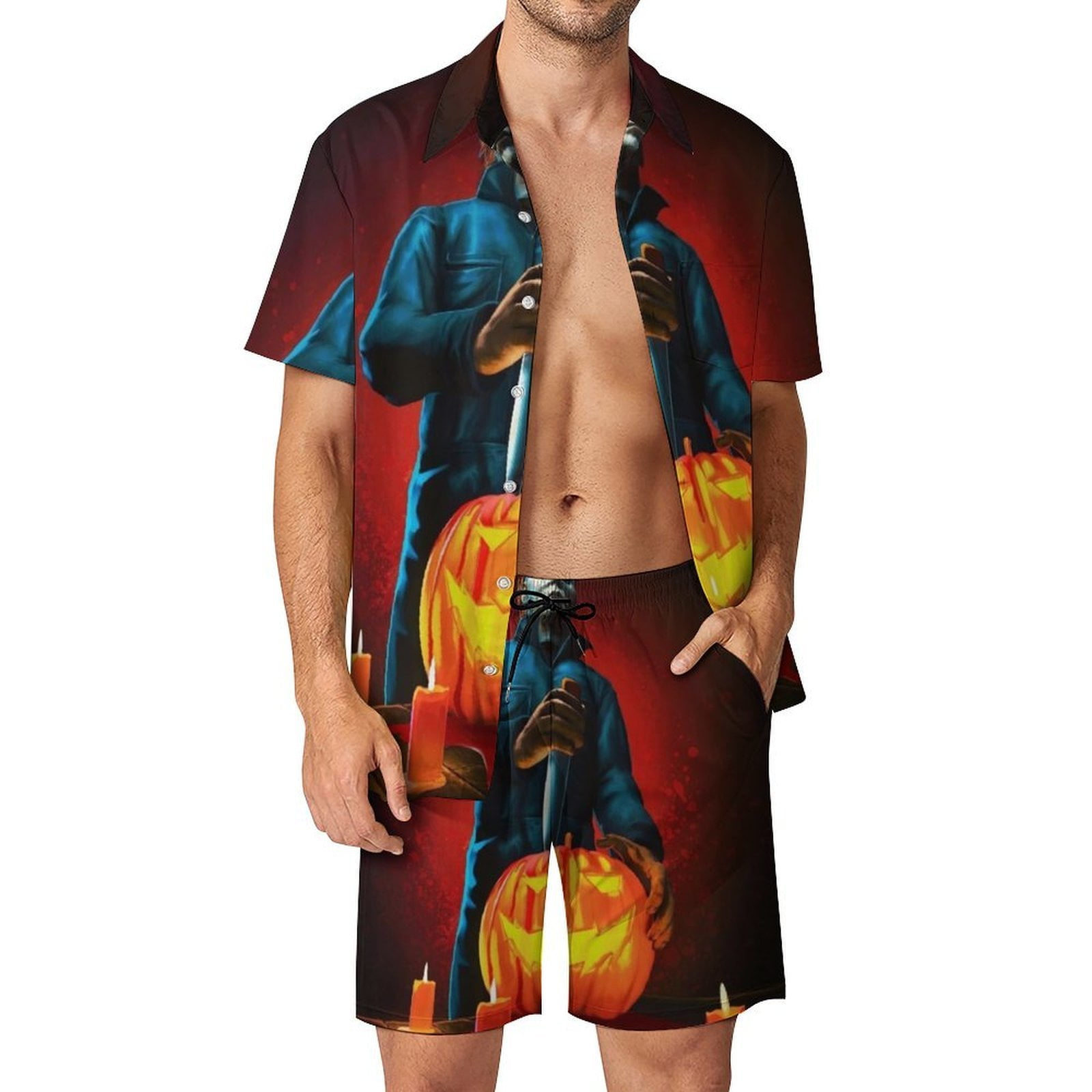 Michael Myers Men's Beach Suit 2 Piece Outfits Hawaiian Button Down ...