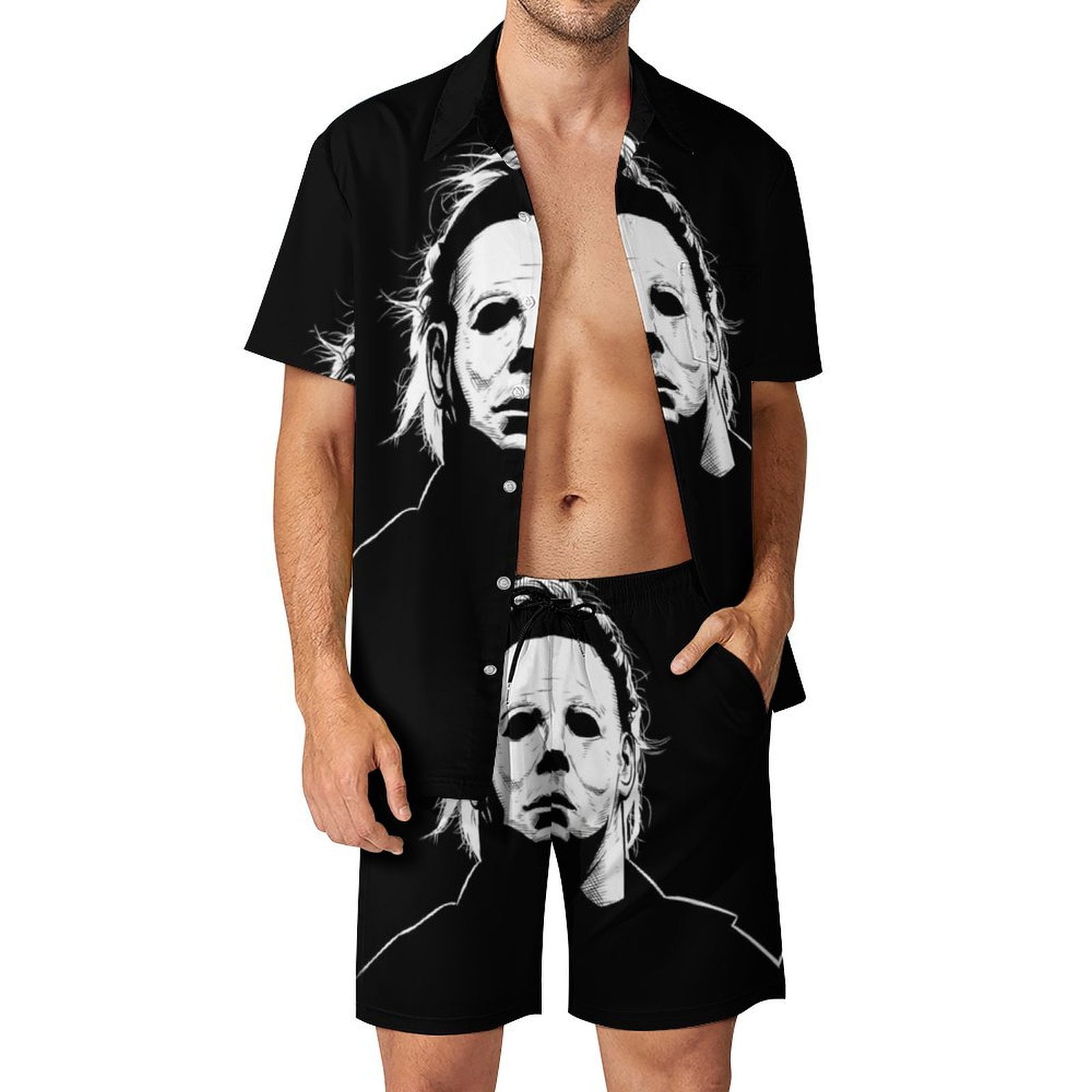 Michael Myers Men's Beach Suit 2 Piece Outfits Hawaiian Button Down ...