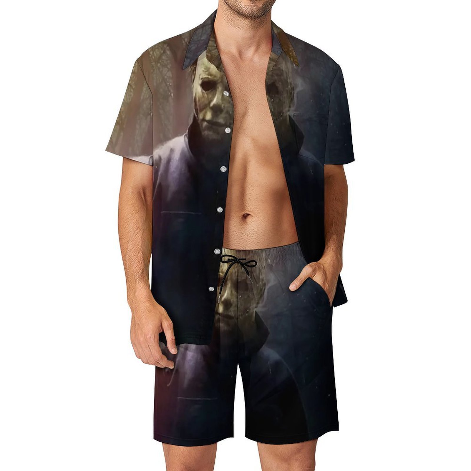Michael Myers Men's Beach Suit 2 Piece Outfits Hawaiian Button Down ...