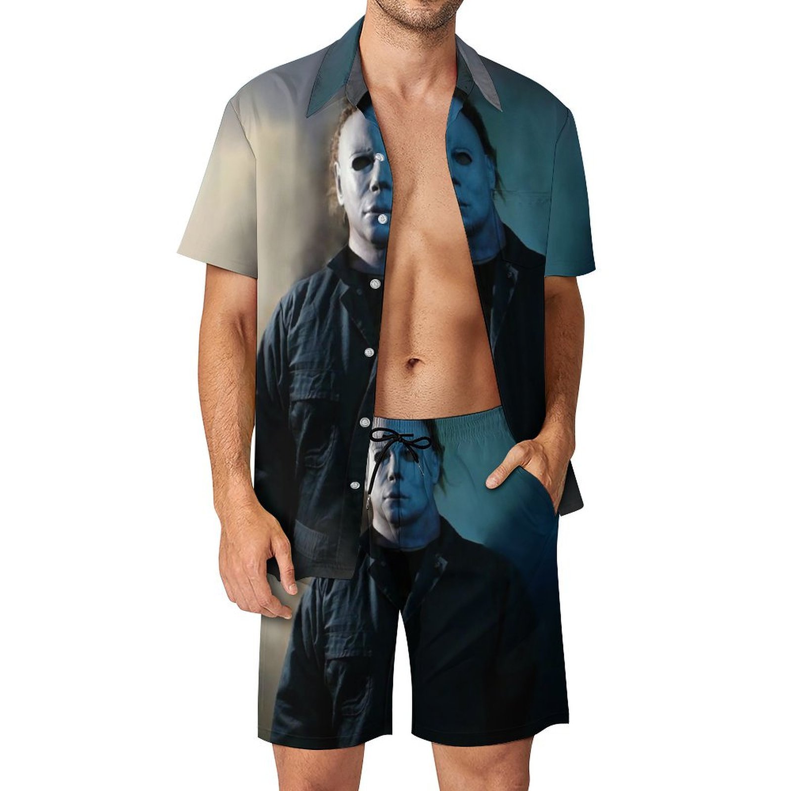 Michael Myers Men's Beach Suit 2 Piece Outfits Hawaiian Button Down ...