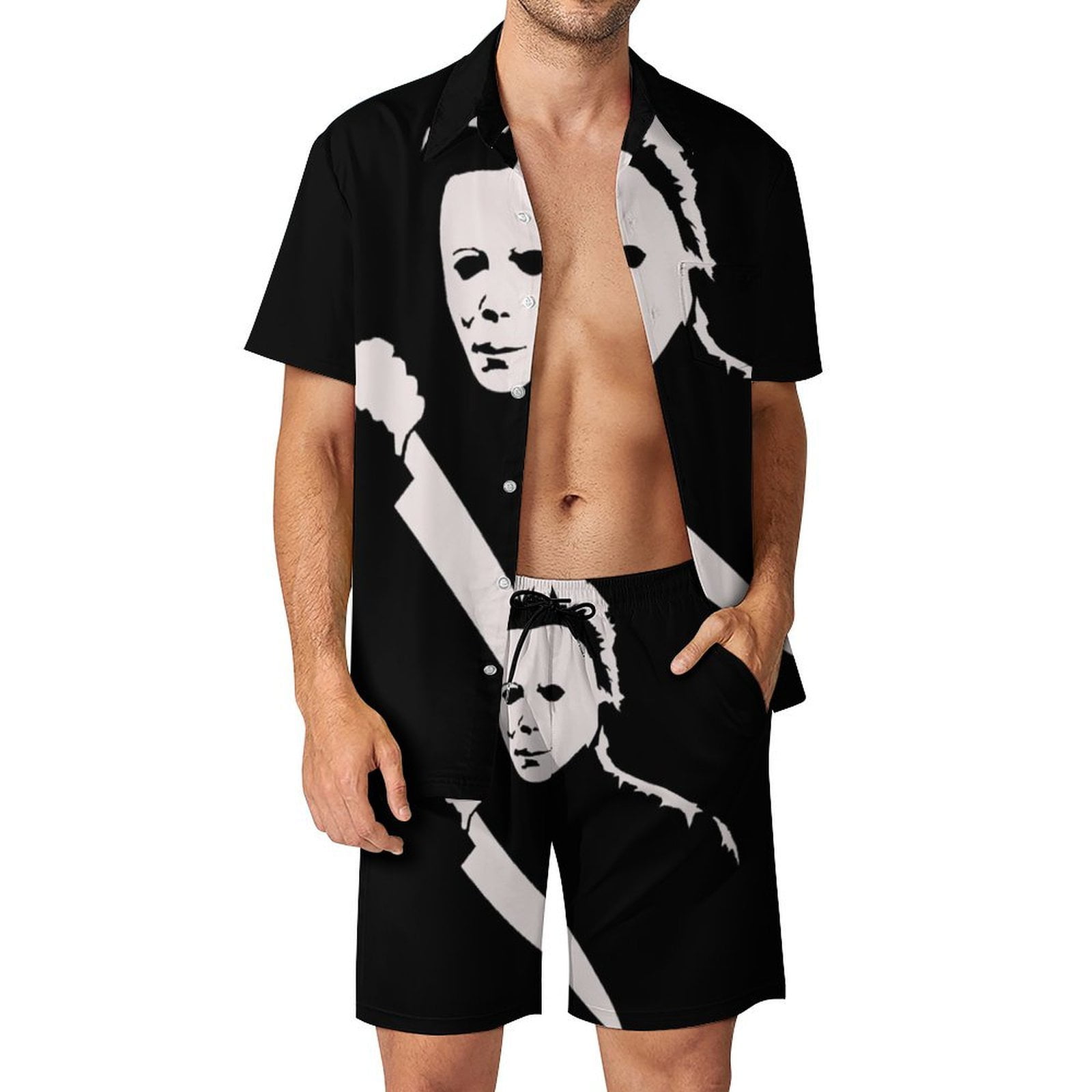 Michael Myers Men's Beach Suit 2 Piece Outfits Hawaiian Button Down ...