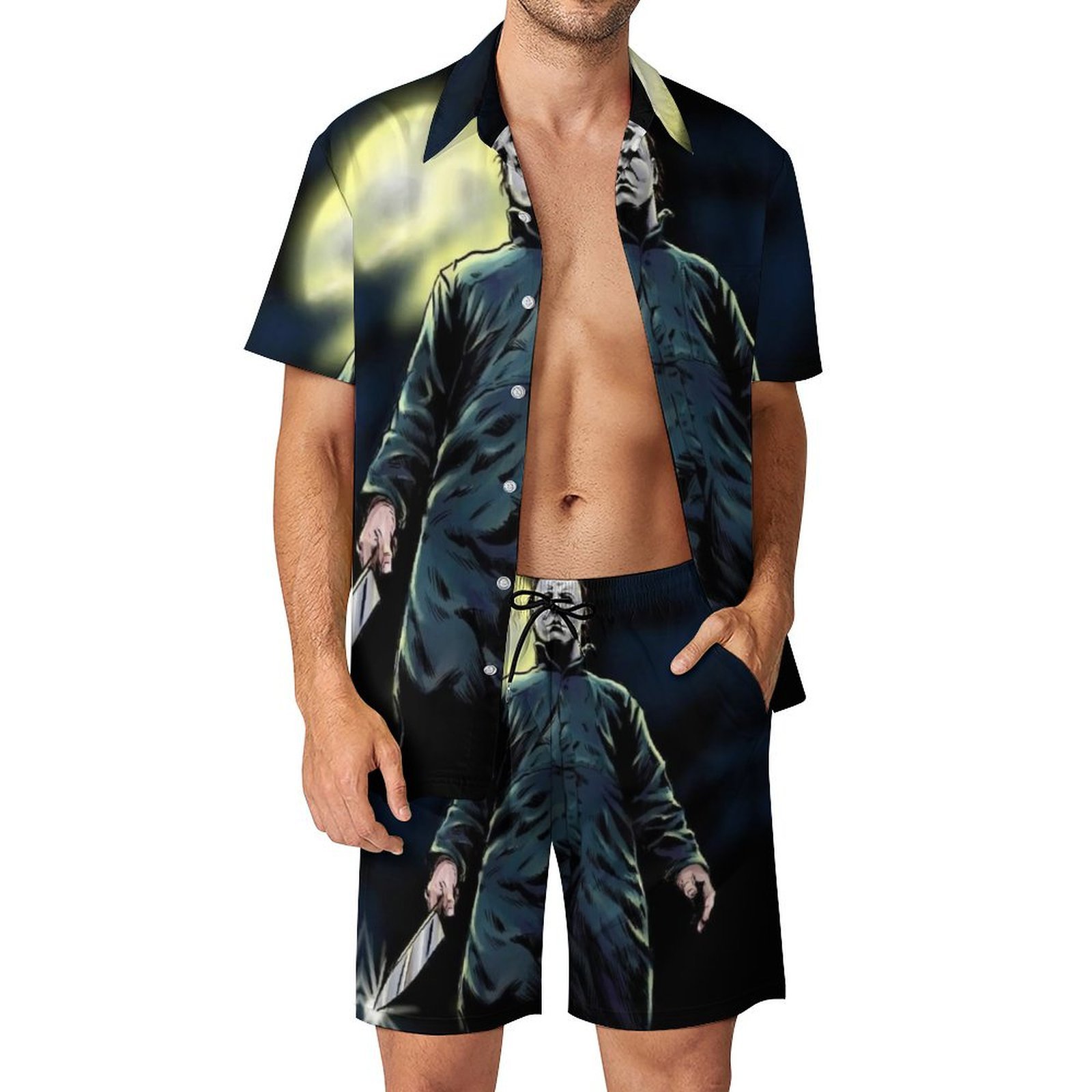 Michael Myers Men's Beach Suit 2 Piece Outfits Hawaiian Button Down ...