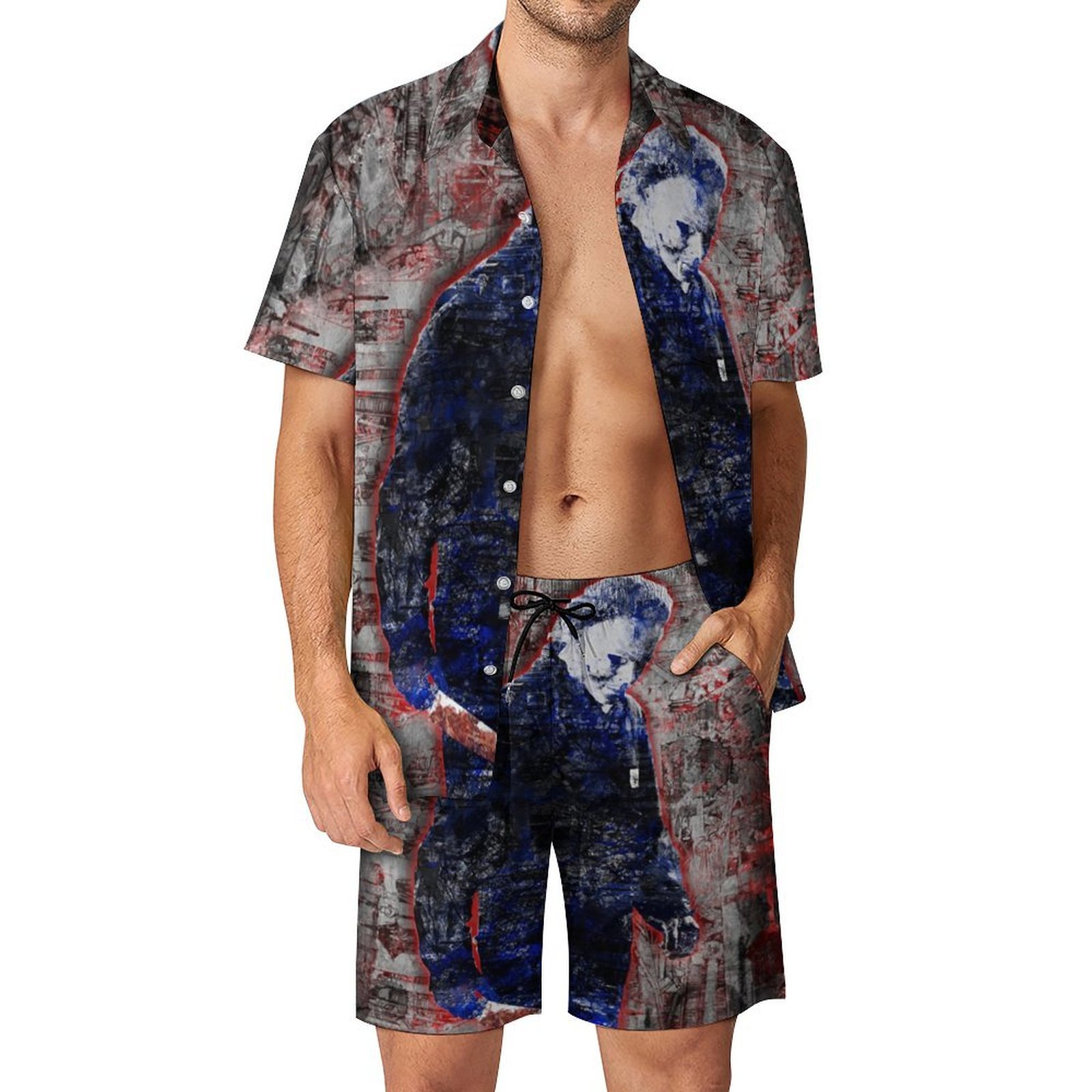 Michael Myers Men's Beach Suit 2 Piece Outfits Hawaiian Button Down ...