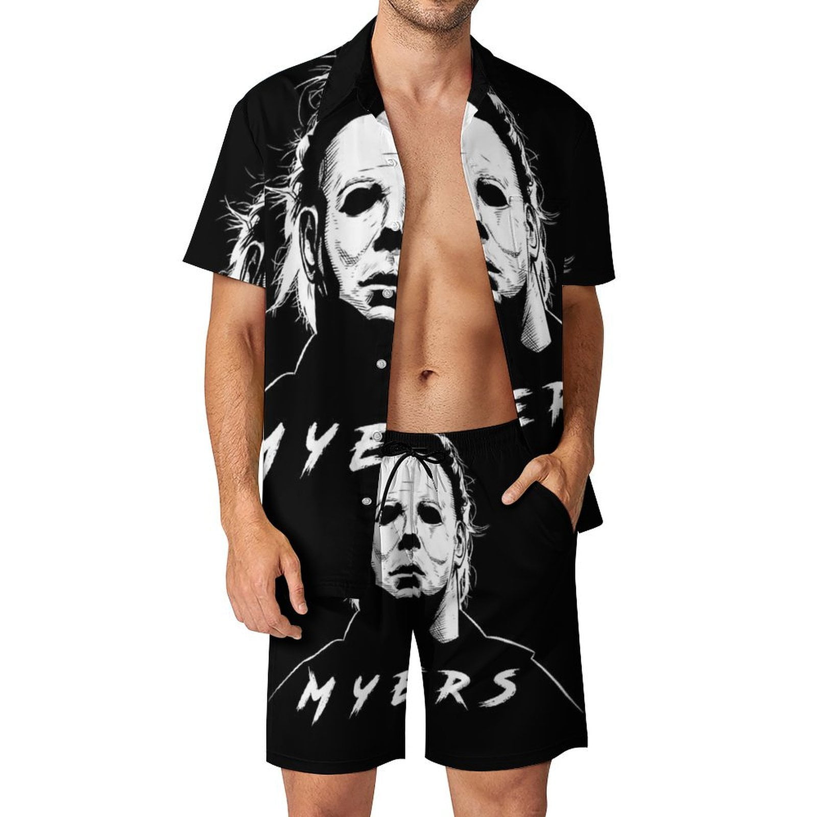 Michael Myers Men's Beach Suit 2 Piece Outfits Hawaiian Button Down ...