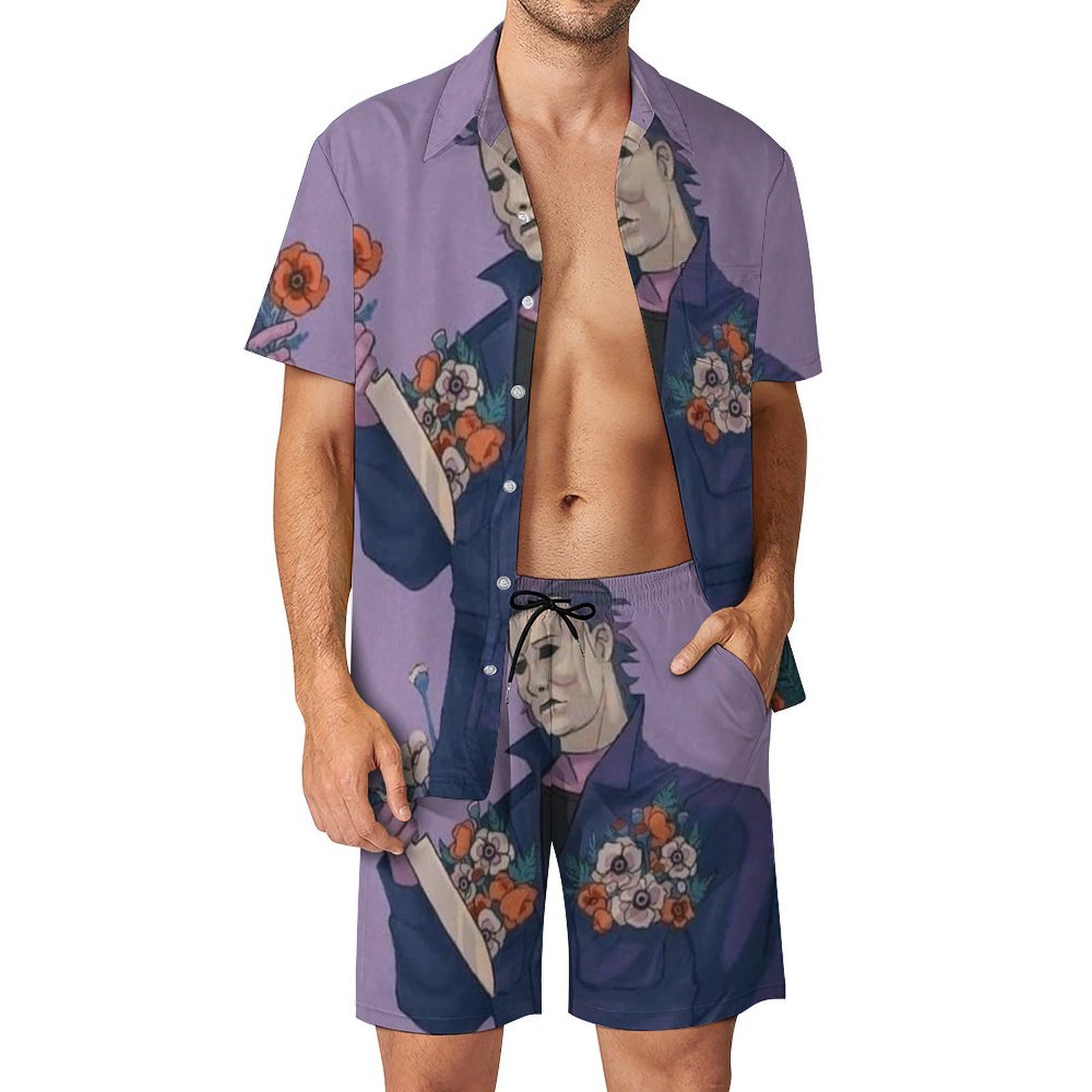Michael Myers Men's Beach Suit 2 Piece Outfits Hawaiian Button Down ...