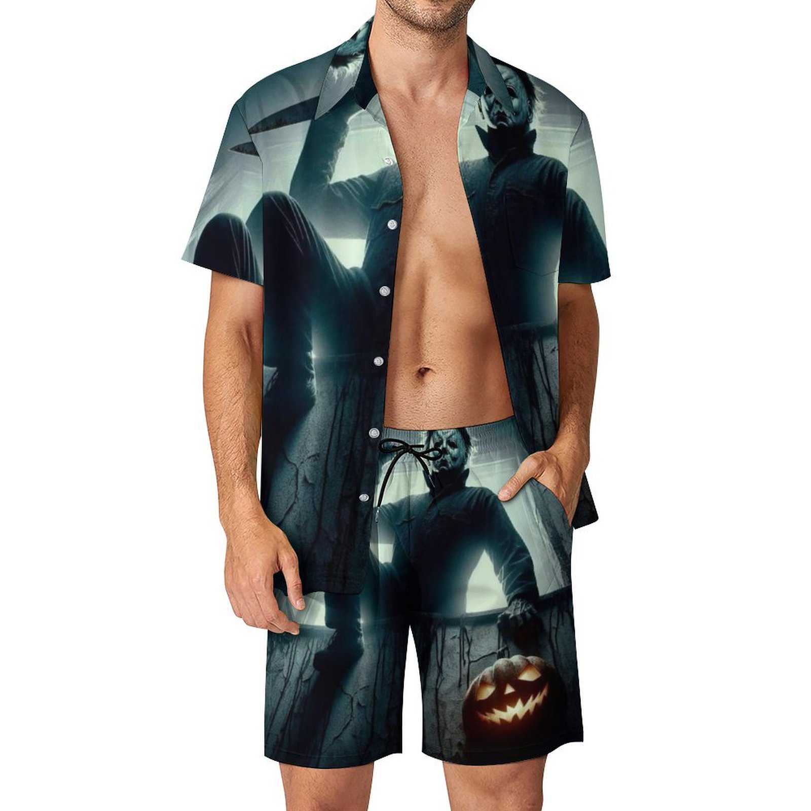 Michael Myers Men's Beach Suit 2 Piece Outfits Hawaiian Button Down ...