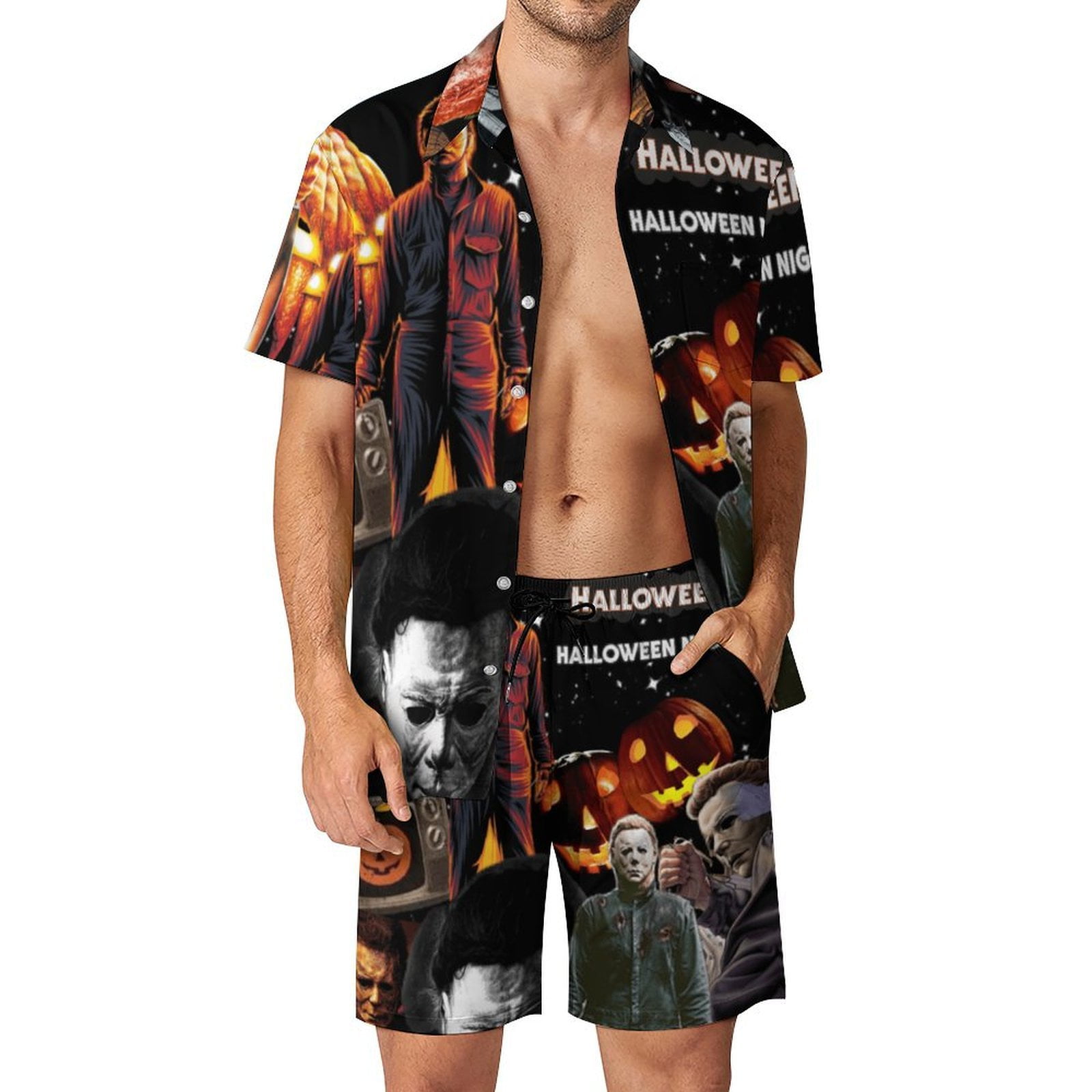 Michael Myers Men's Beach Suit 2 Piece Outfits Hawaiian Button Down ...