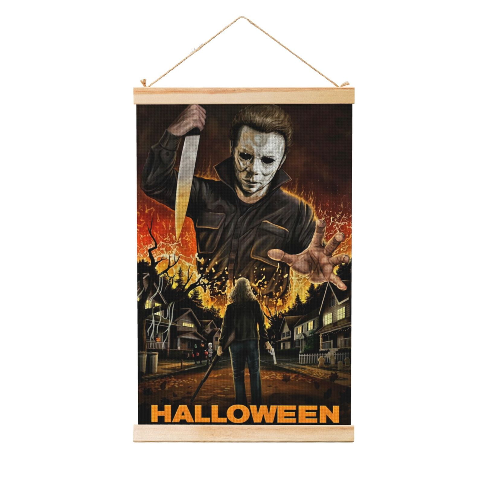 Michael Myers Poster Canvas Wooden Shaft Hanging Poster Home Decor ...