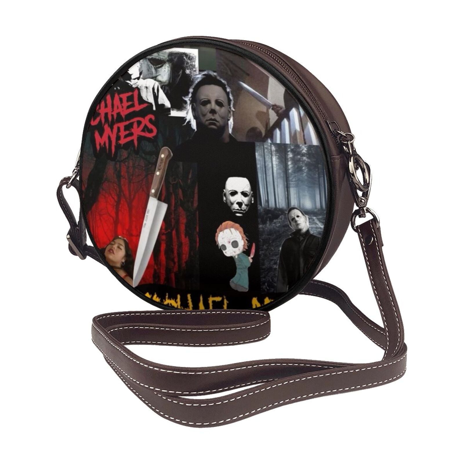 Michael Myers Round Tote Handbags,PU Leather Round Crossbody Bags for ...