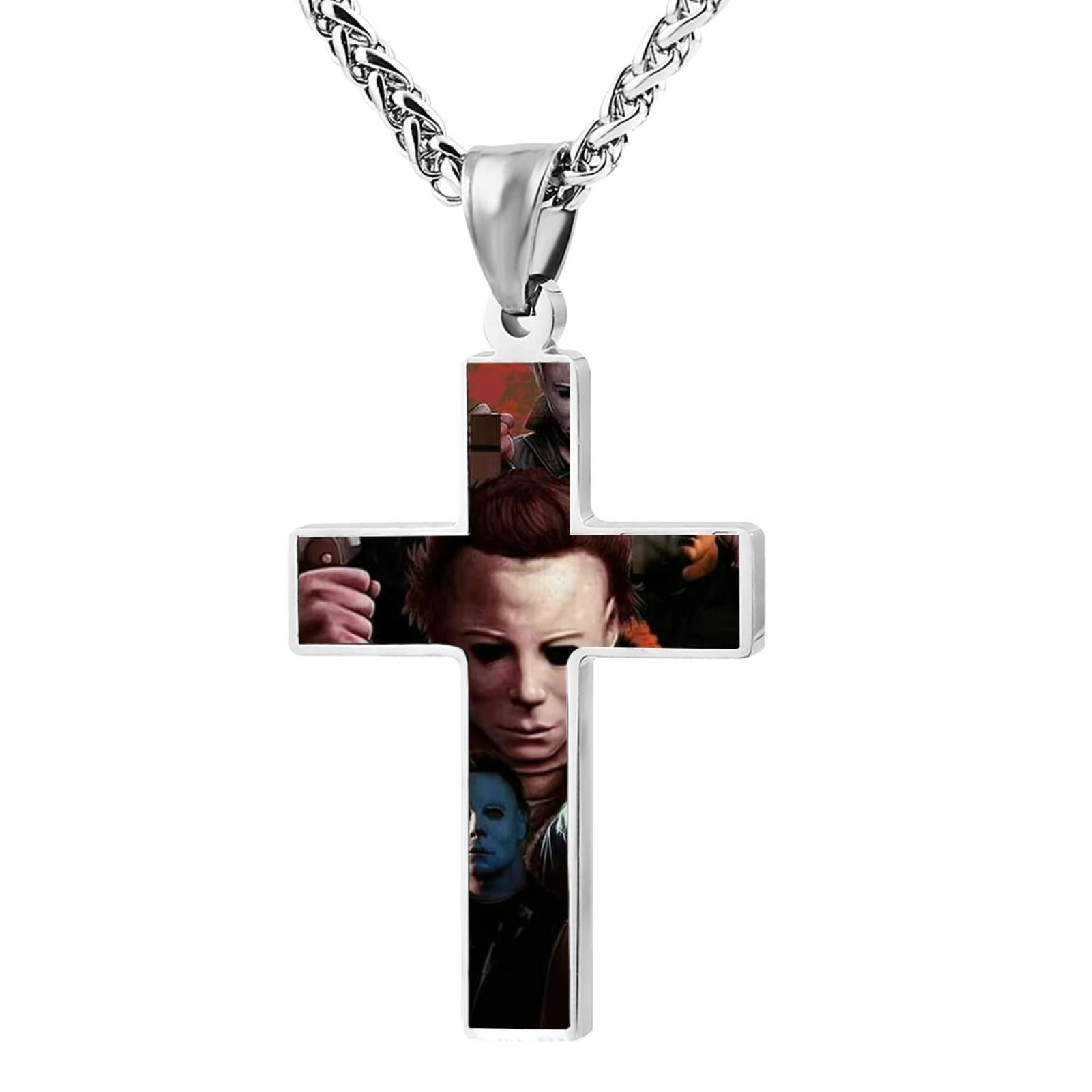 Michael Myers Silver Cross Pendant Necklace for Men Women Teens with ...