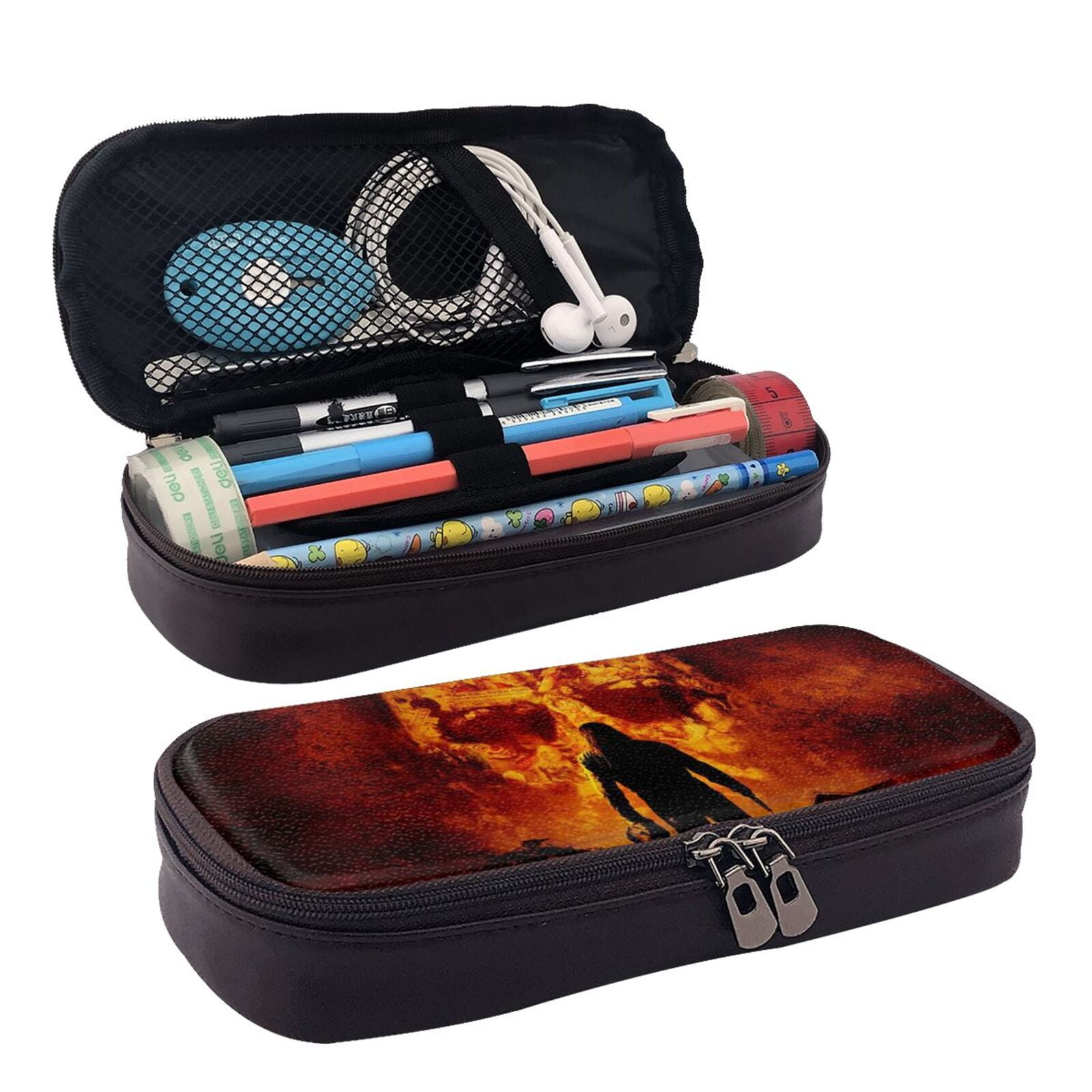 Michael Myers Skull Pencil Case Brown Leather Pen Bag Stationery Pouch ...