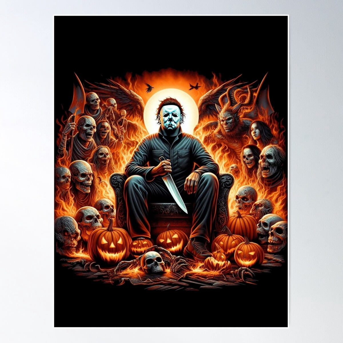 Michael Myers - Throne In Hell Poster Wall Art, Modern Wall Decor For ...