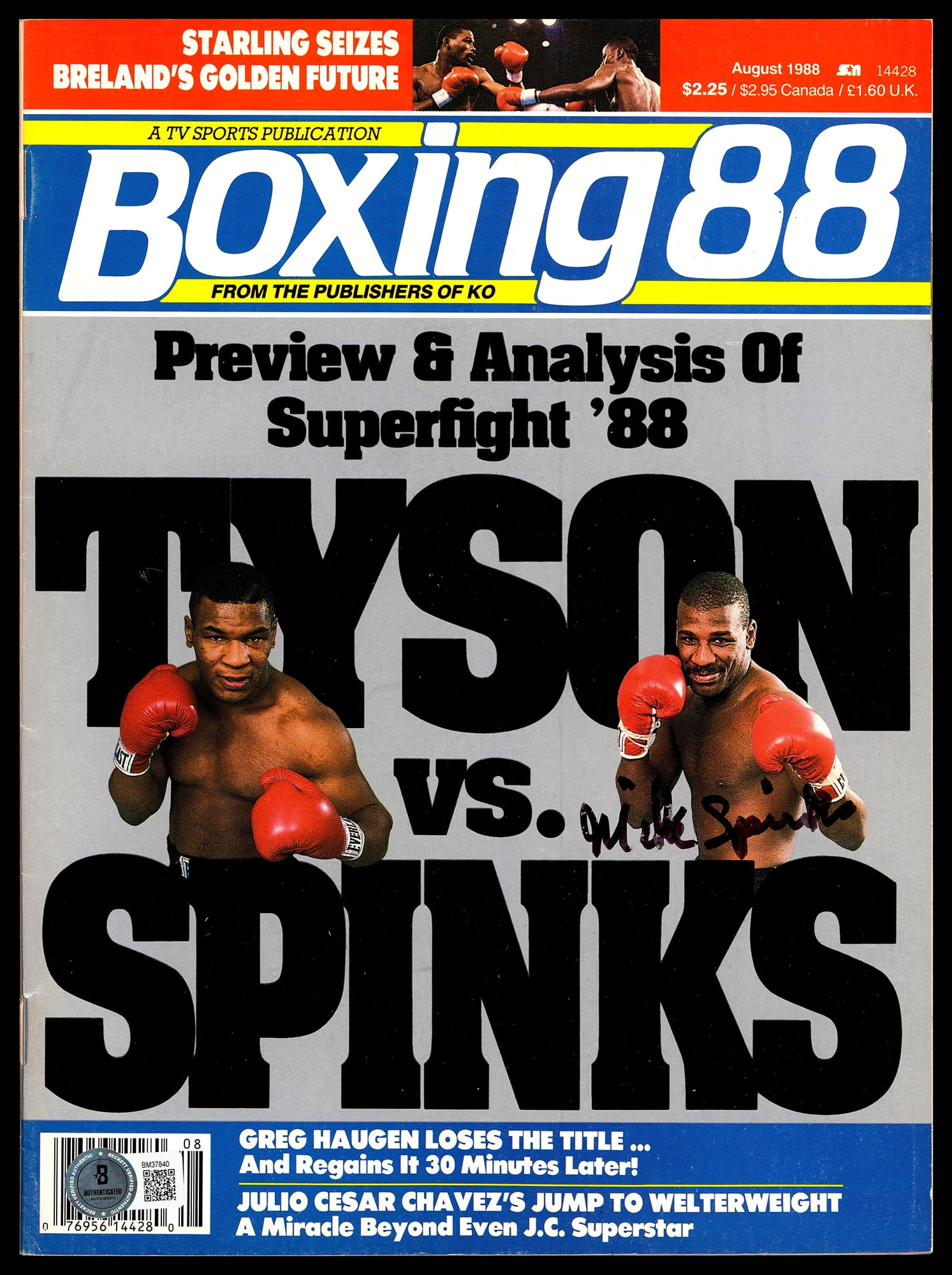 Michael Spinks "Jinx" Autographed Magazine Beckett BAS QR #BM37840 ...