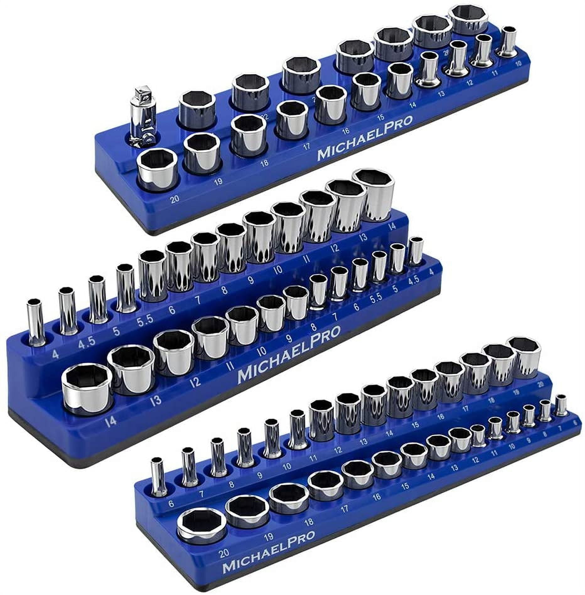 MichaelPro MP014002 3-PC Magnetic Socket Organizer - 1/4, 3/8, & 1/2 ...
