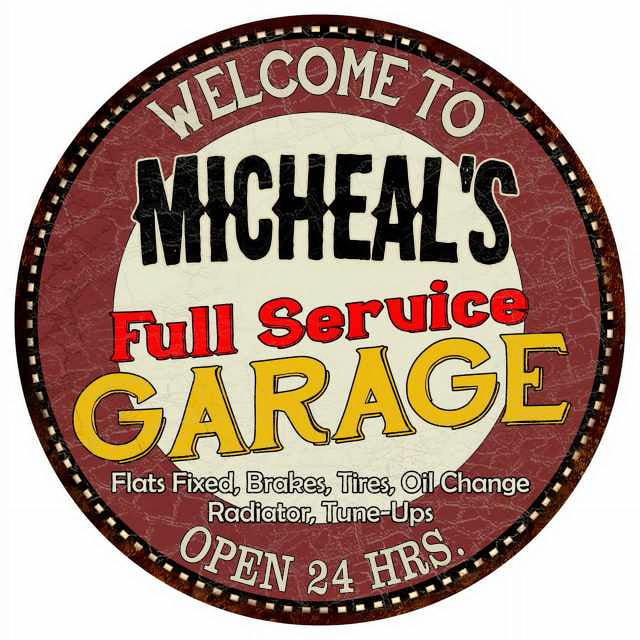 Micheal's Full Service Garage 12" Round Metal Sign Man Cave Décor ...