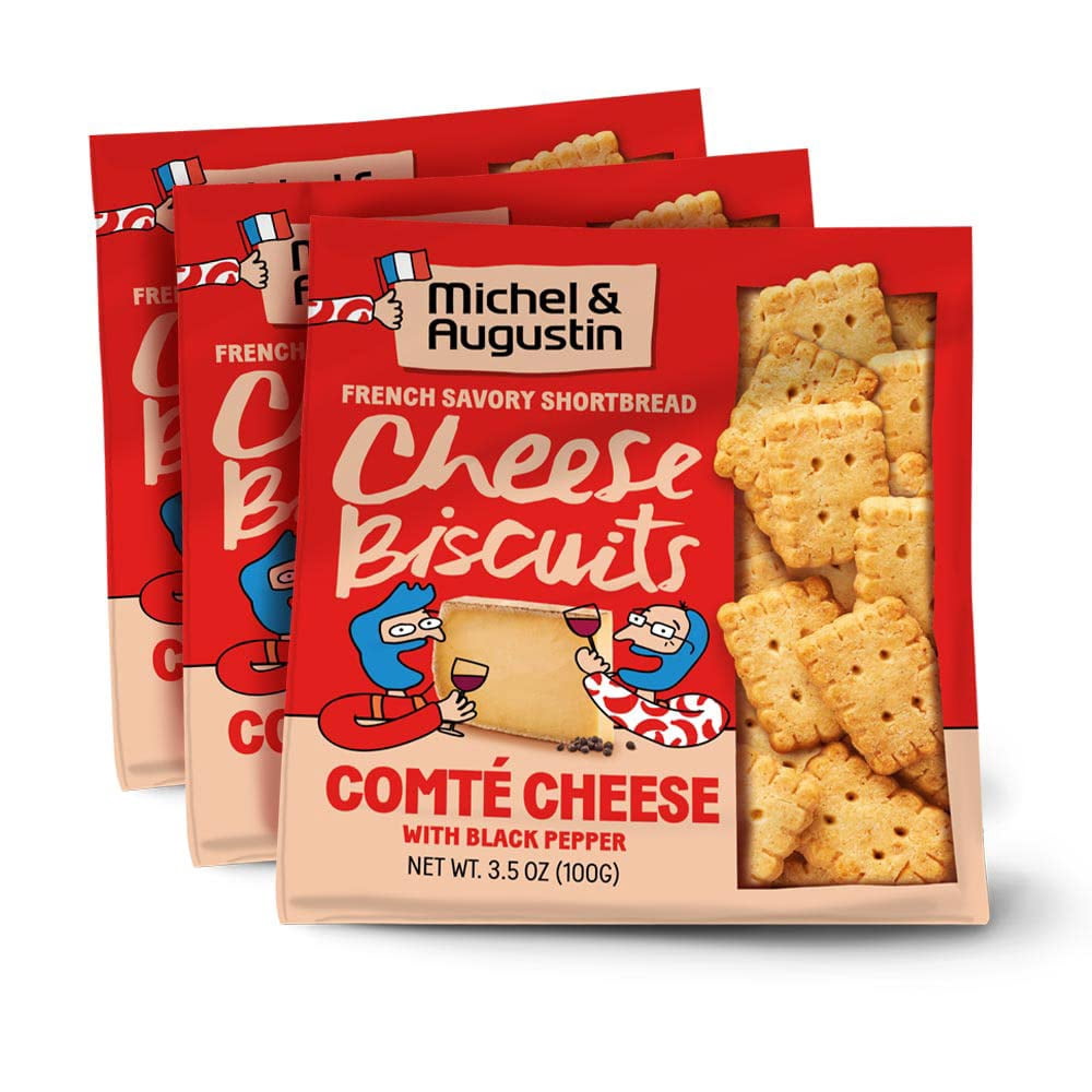 Michel et Augustin Gourmet BCF26 Crackers, Comté Cheese Biscuits with Black Pepper, Savory Party ...