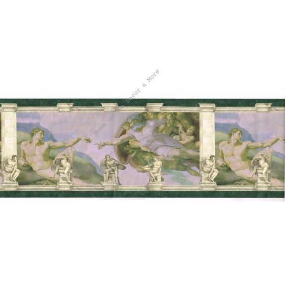 Michelangelo Creation of Adam Sistine Chapel Column Green Wall paper ...