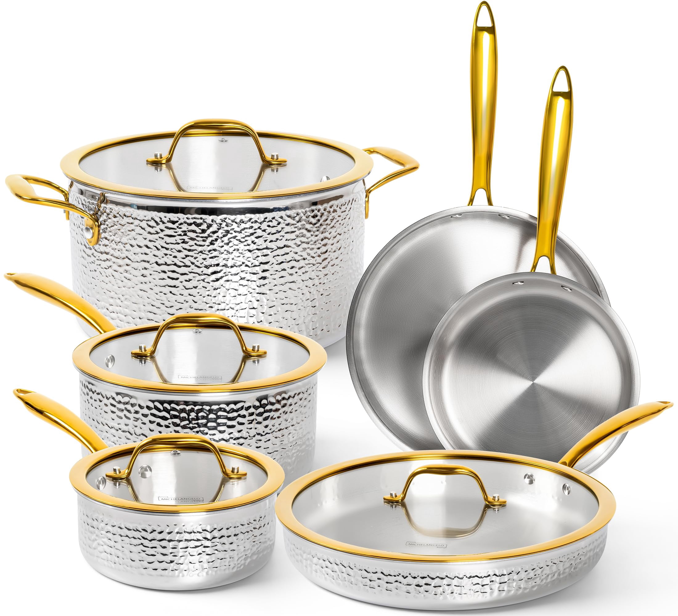 Michelangelo Triply Stainless Steel Pots and Pans Set, 10-Piece ...