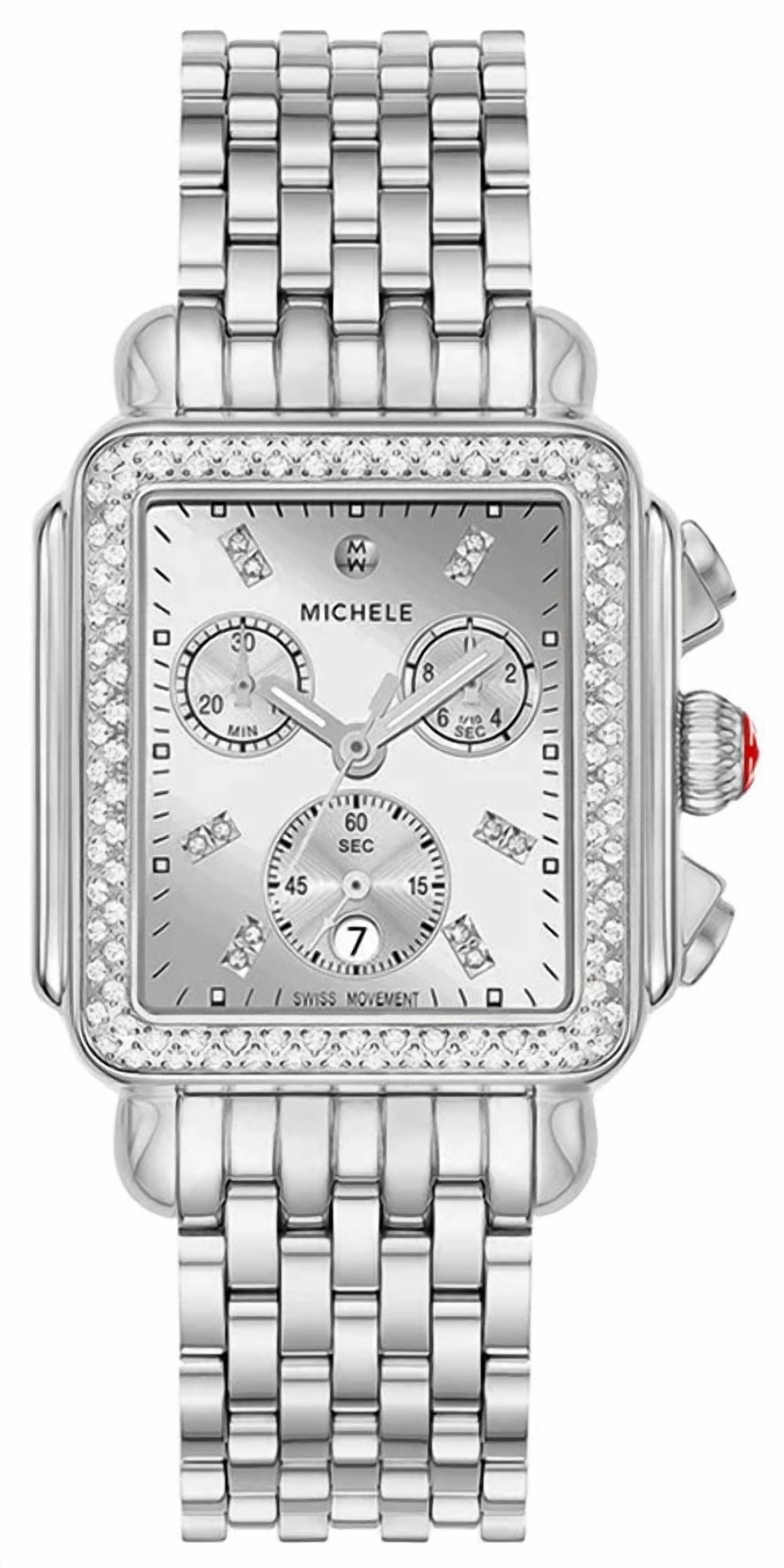 Michele Deco High Shine Chronograph Quartz Diamond Silver Dial Ladies ...