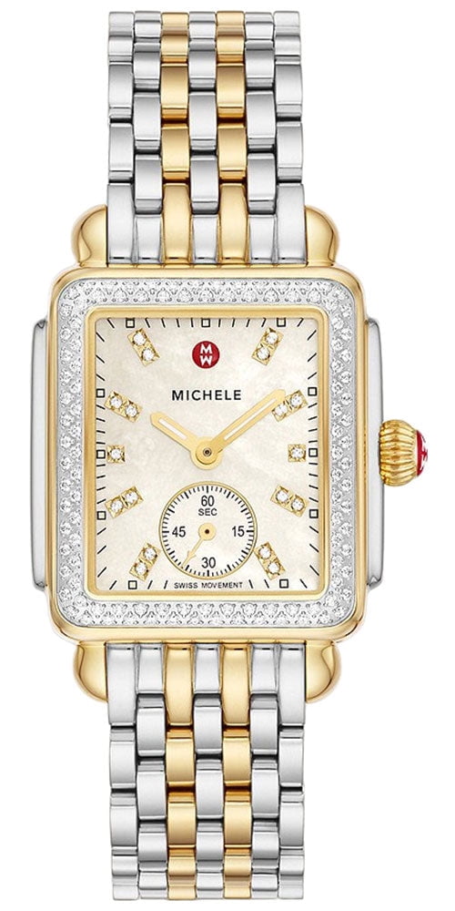 Michele Two-Tone Steel Diamond Women's Watch, Mother of Pearl Dial ...