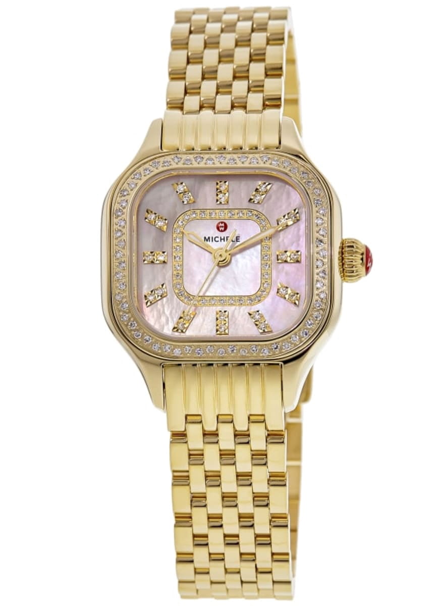 Michele Meggie Diamond 18K Gold-Plated Pink Dial Women's Watch ...