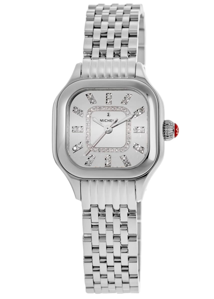 Michele Meggie Stainless Steel Square Silver Mirror Dial Diamonds ...