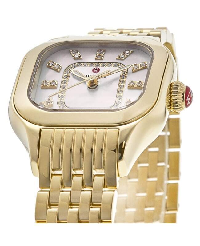 Michele Meggie Diamond Quartz Mother of Pearl Dial 18K Gold-Plated ...