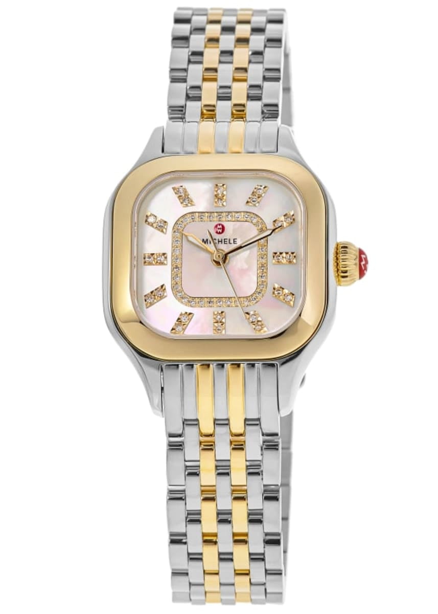 Michele Meggie Diamond Quartz Pink Mother of Pearl Dial 18K Gold Plated ...