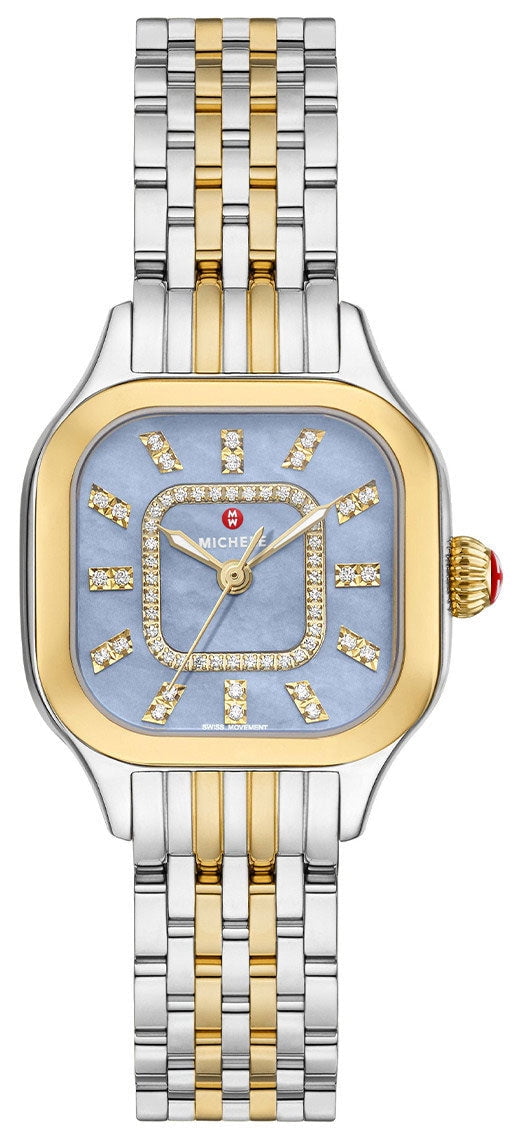 Michele Meggie Two-Tone Steel Diamonds Square Blue Dusk Mother-of-Pearl ...