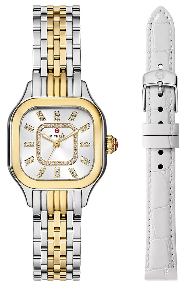 Michele Meggie Two-Tone Steel Diamonds Square Silver Dial ...