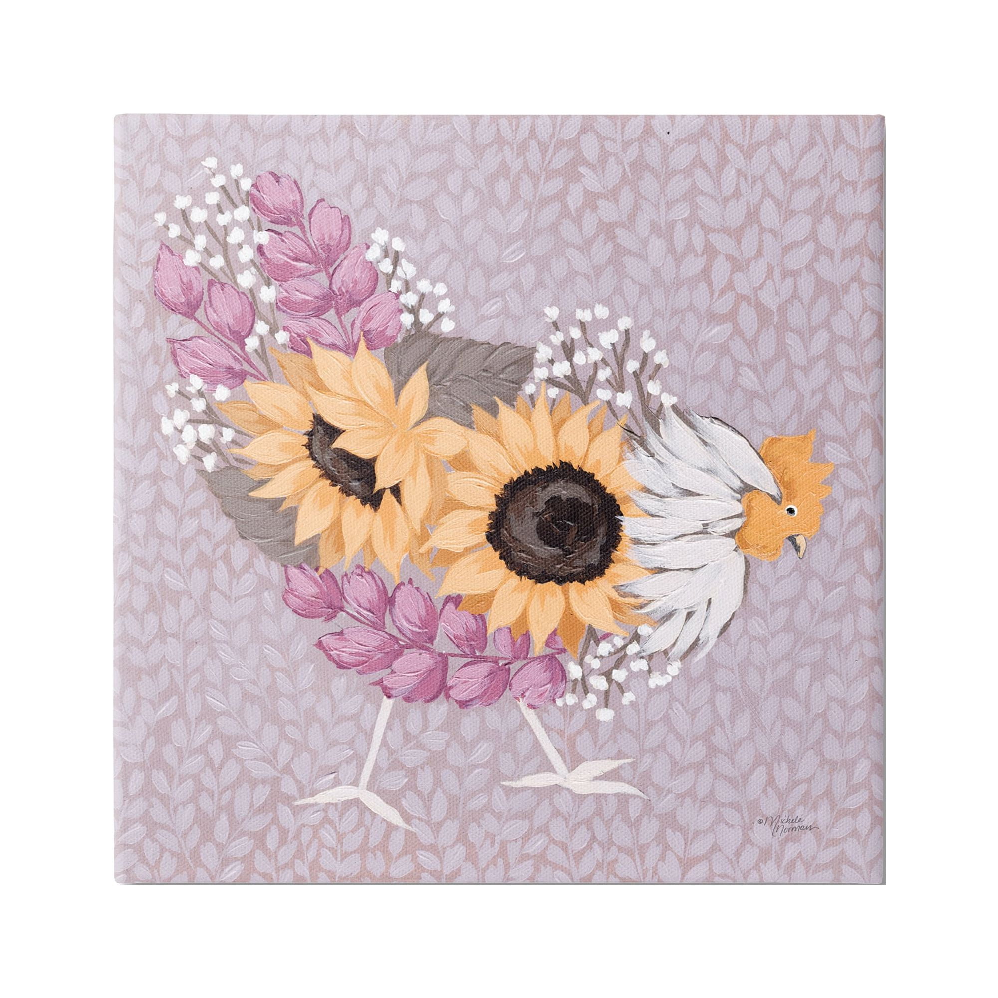 Michele Norman Chicken Hen Ground Pecking Pink Sunflower 36" x 36 ...