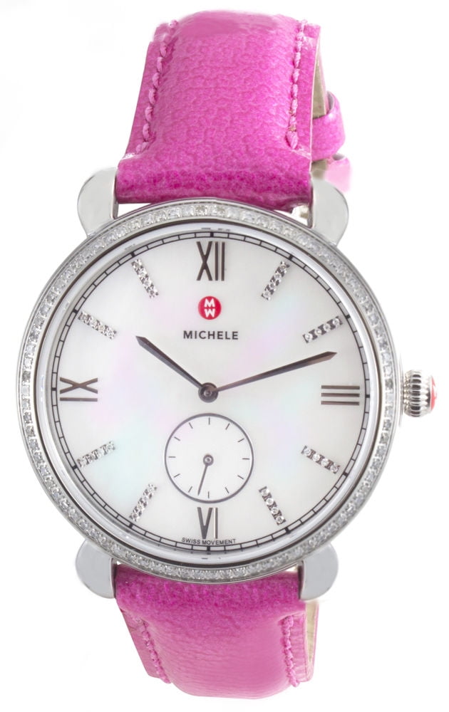 Michele Womens Pearl Dial Pink Genuine Leather Watch MWW26A000013 36mm ...