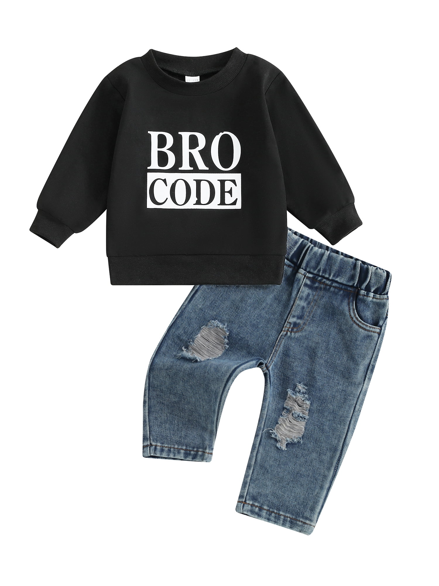 Michellecmm Baby Boy Fall Outfit, Letter Print Sweatshirt Ripped Denim Pants - Walmart.com