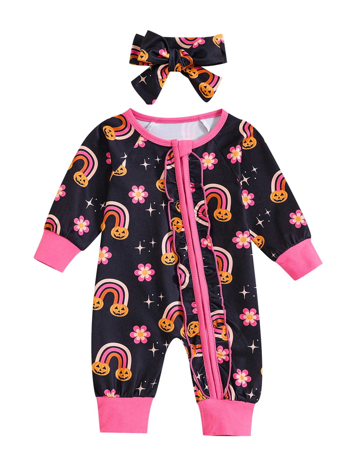 Michellecmm Baby Girls 2 Piece Outfits Halloween Pumpkin/Ghost Print Long Sleeves Romper and ...