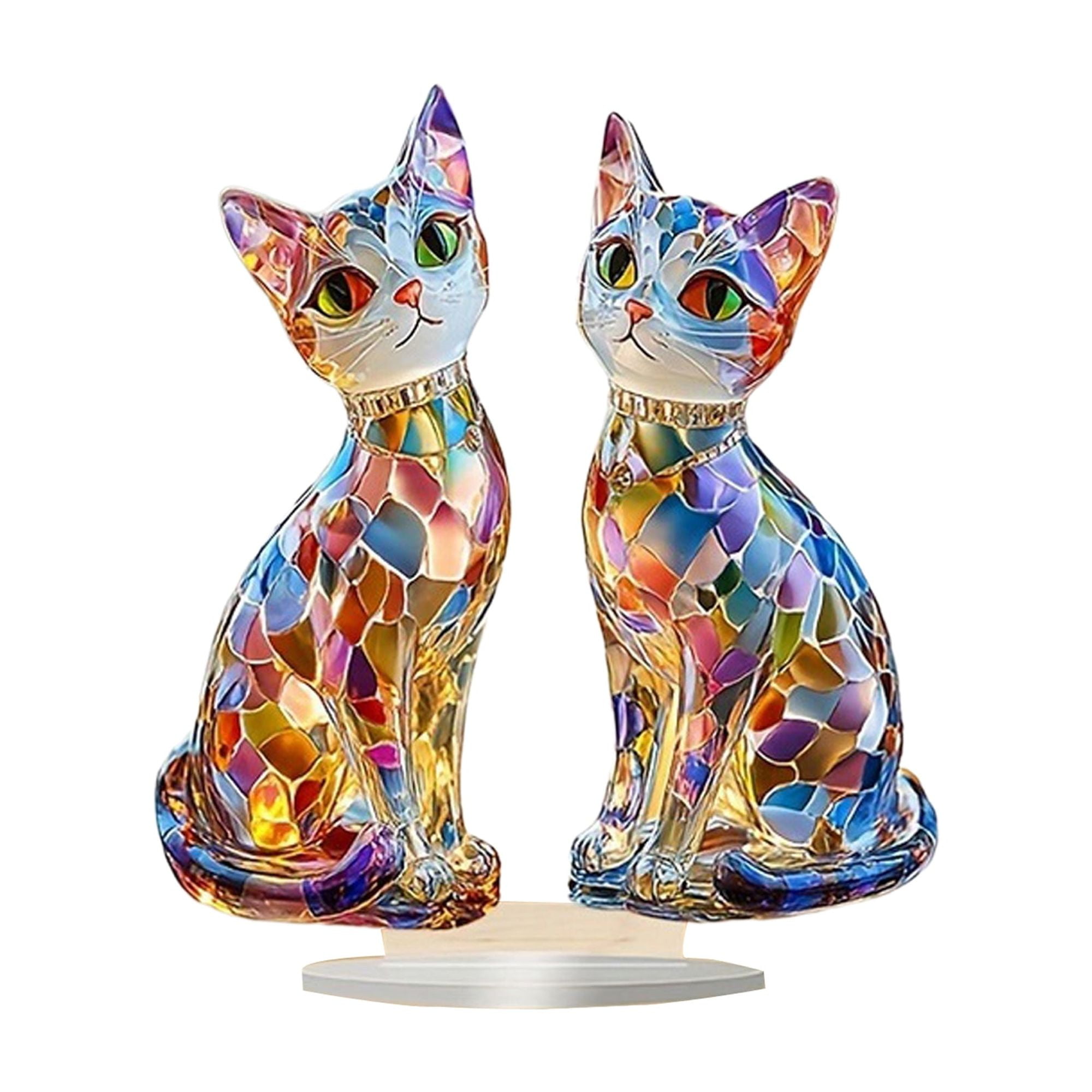 Michellecmm Cat Desk Decorations Artistic Stained Cat Figurine Acrylic ...