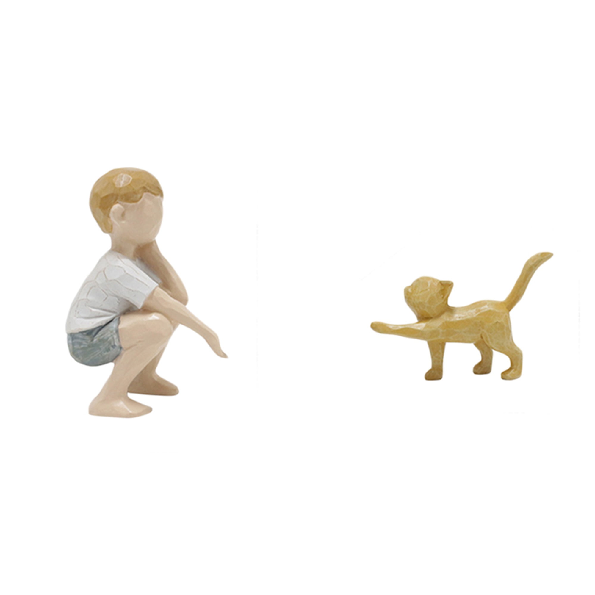 Michellecmm Cute Resin Statue Little Boy and Cat Figurine Desk Art ...