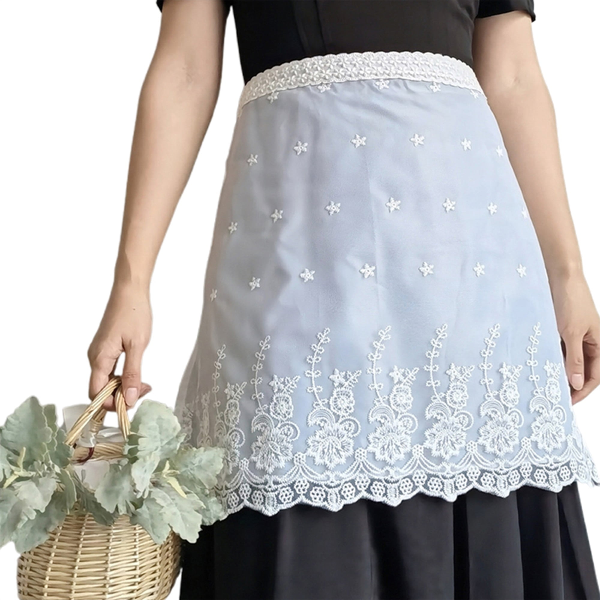 Michellecmm Floral Embroidery Half Waist Apron for Women Housework ...