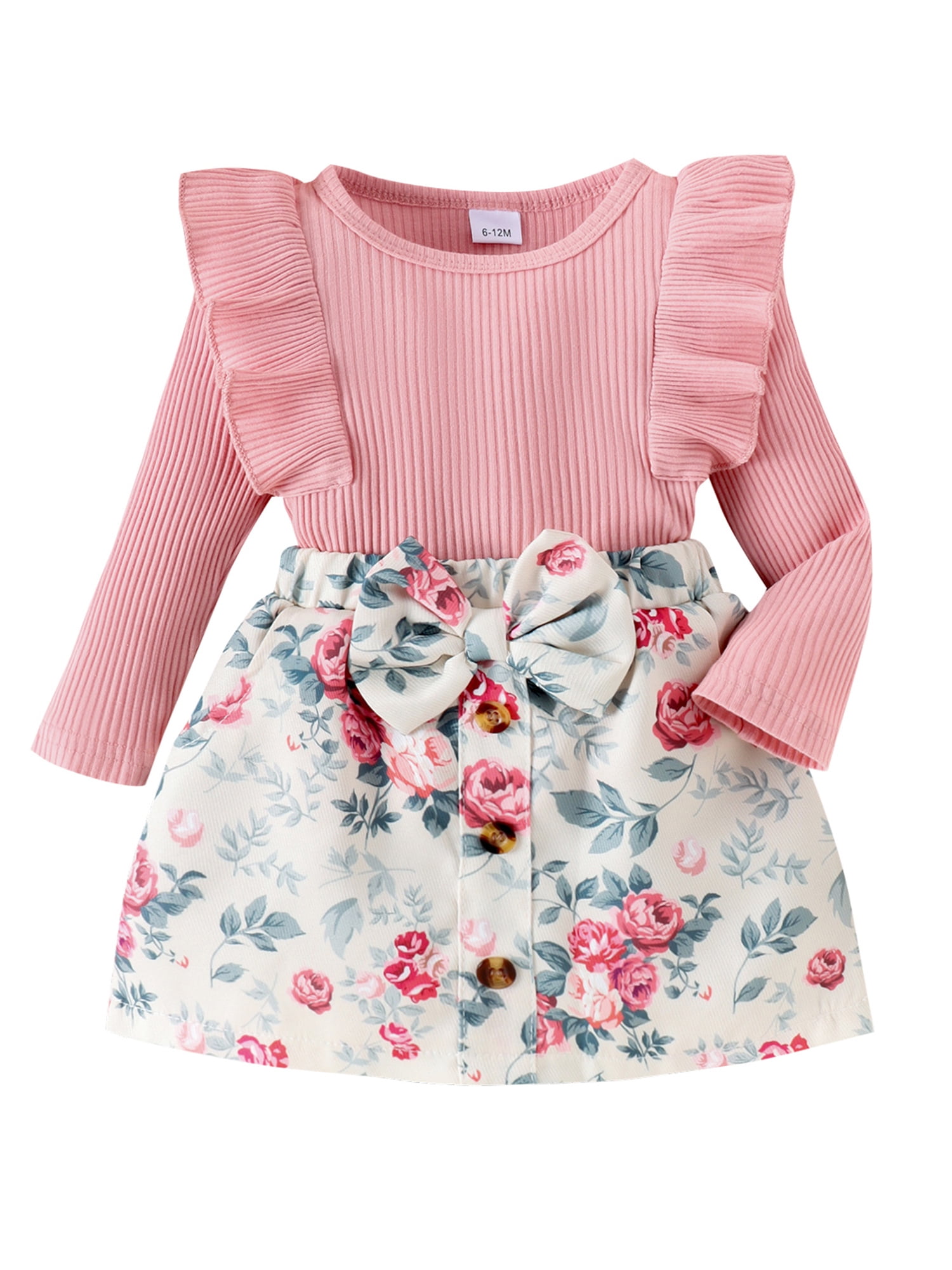 Michellecmm Girl Skirt Set Ruffled Ribbed Tops Flower Print Bow Short ...
