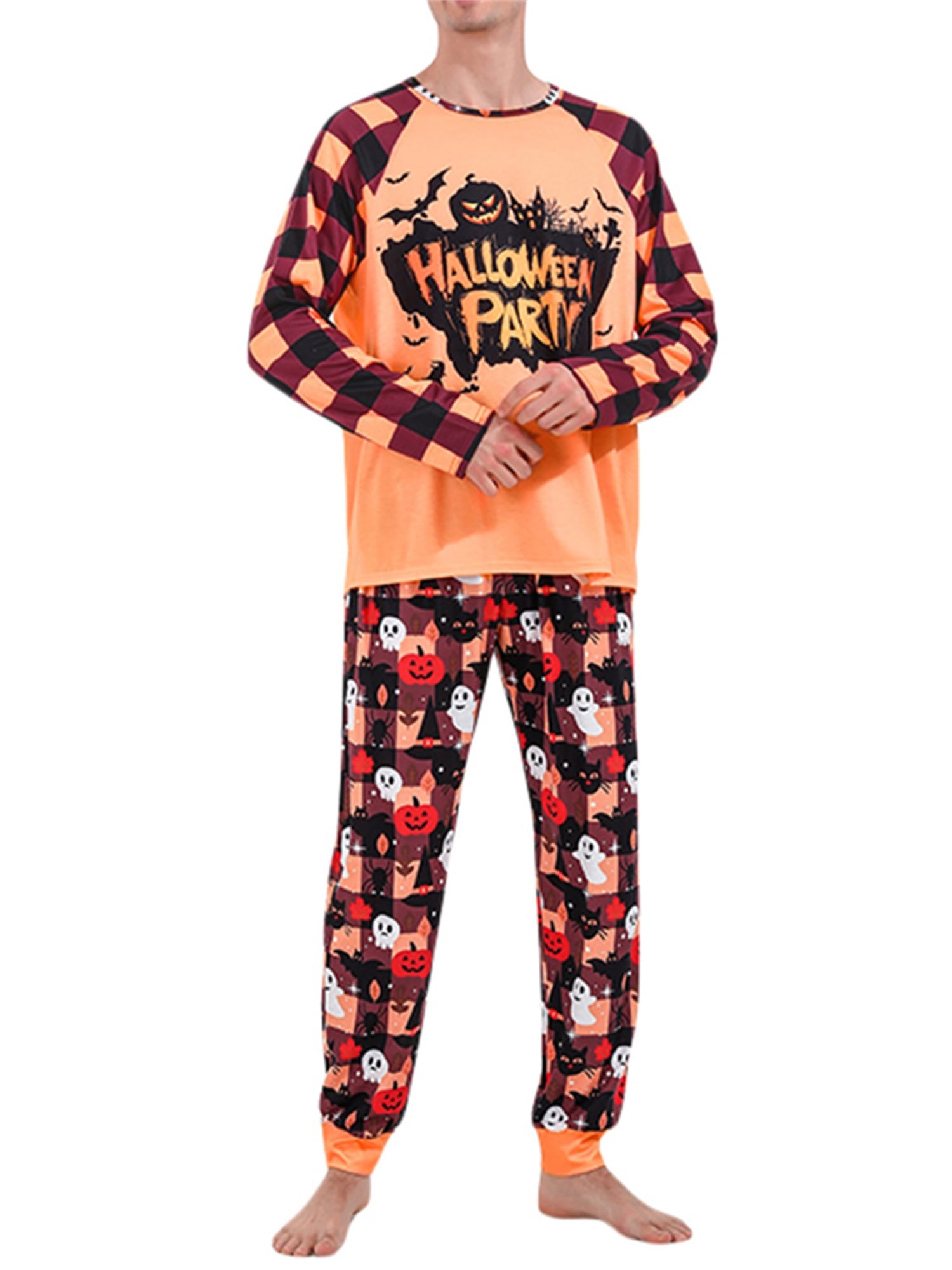 Michellecmm Halloween Family Outfits Pajamas Letter Plaid Cartoon Print ...