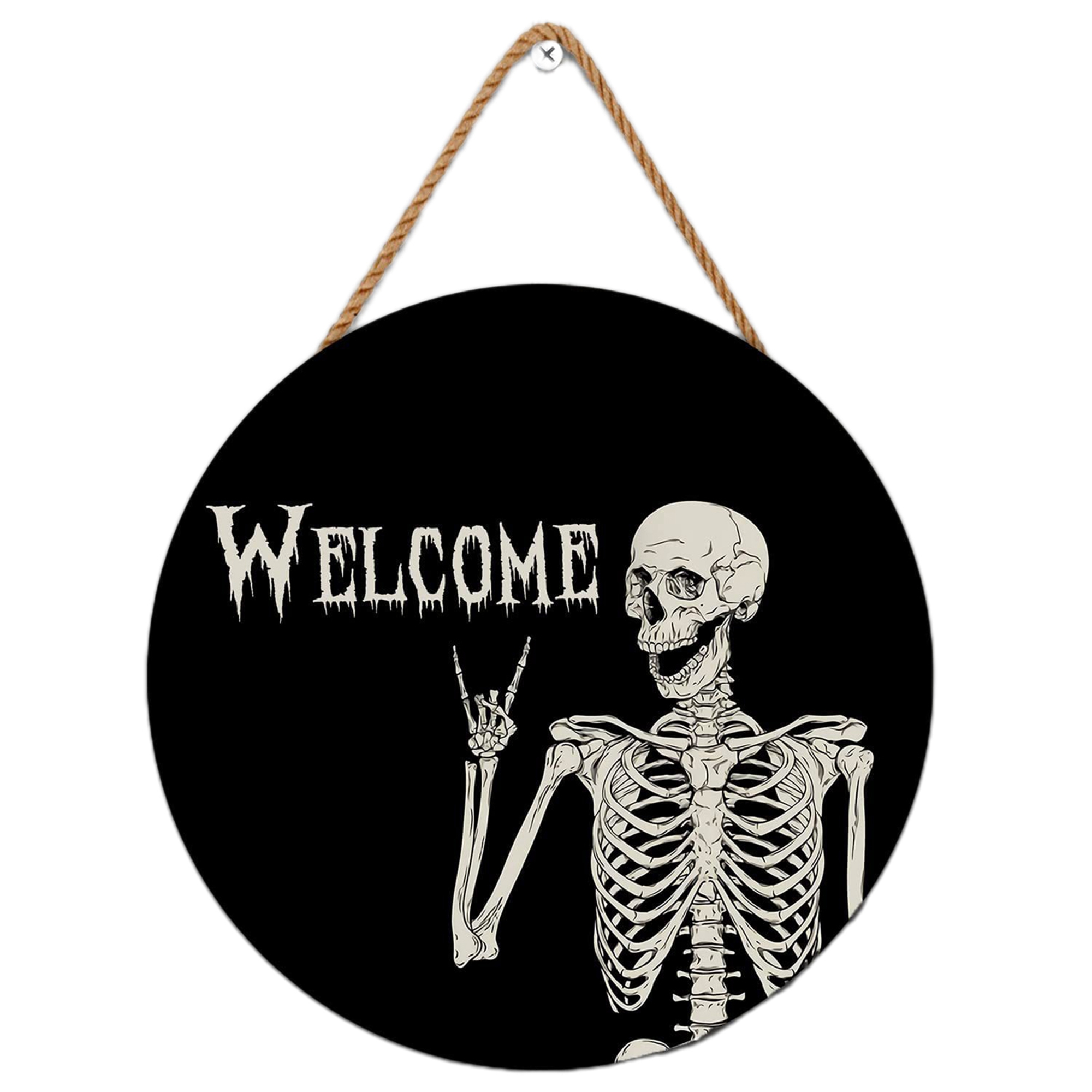 Michellecmm Halloween Hanging Sign Front Door Skeleton Welcome Sign ...