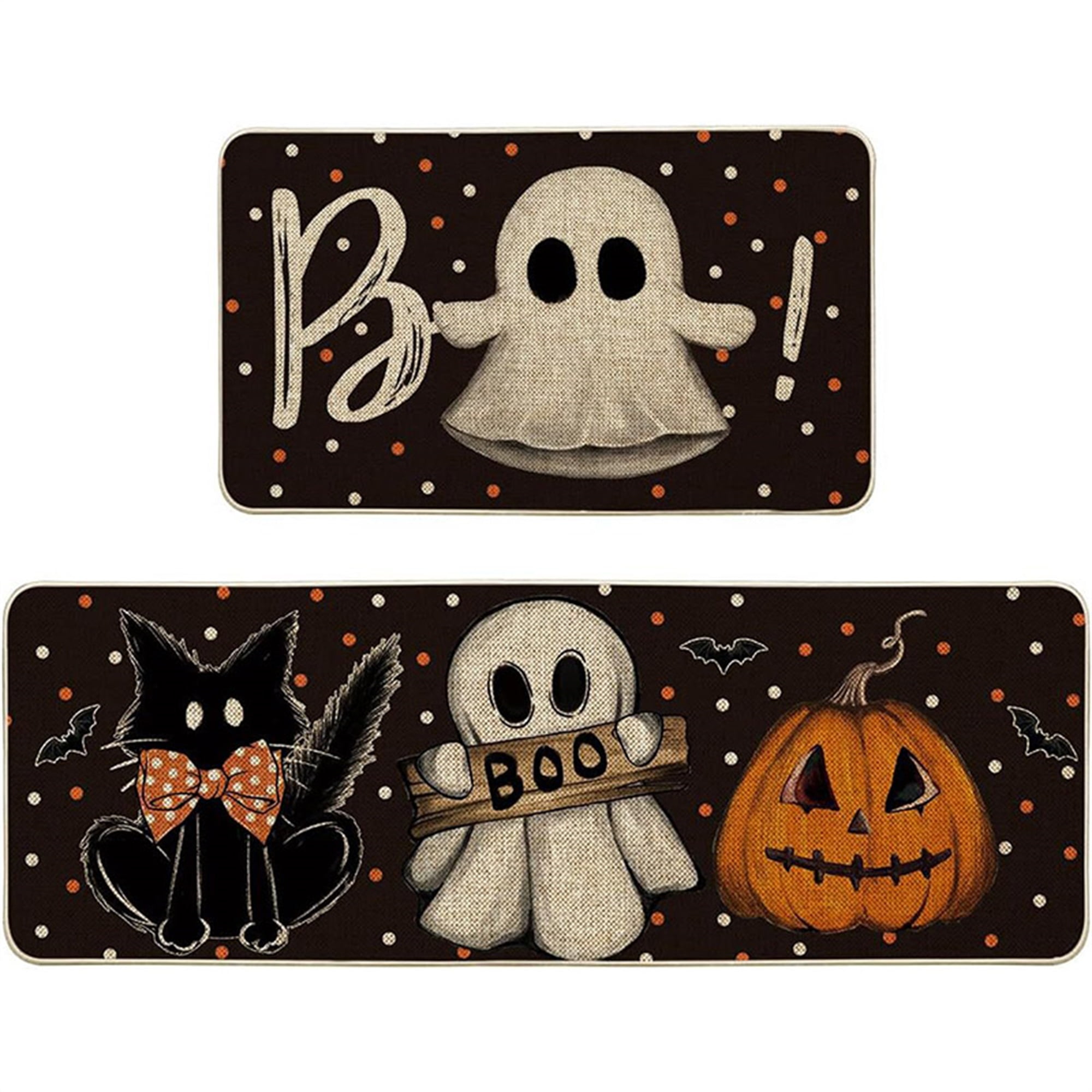 Michellecmm Halloween Kitchen Mats Set of 2 Ghost Pumpkin Kitchen Floor ...