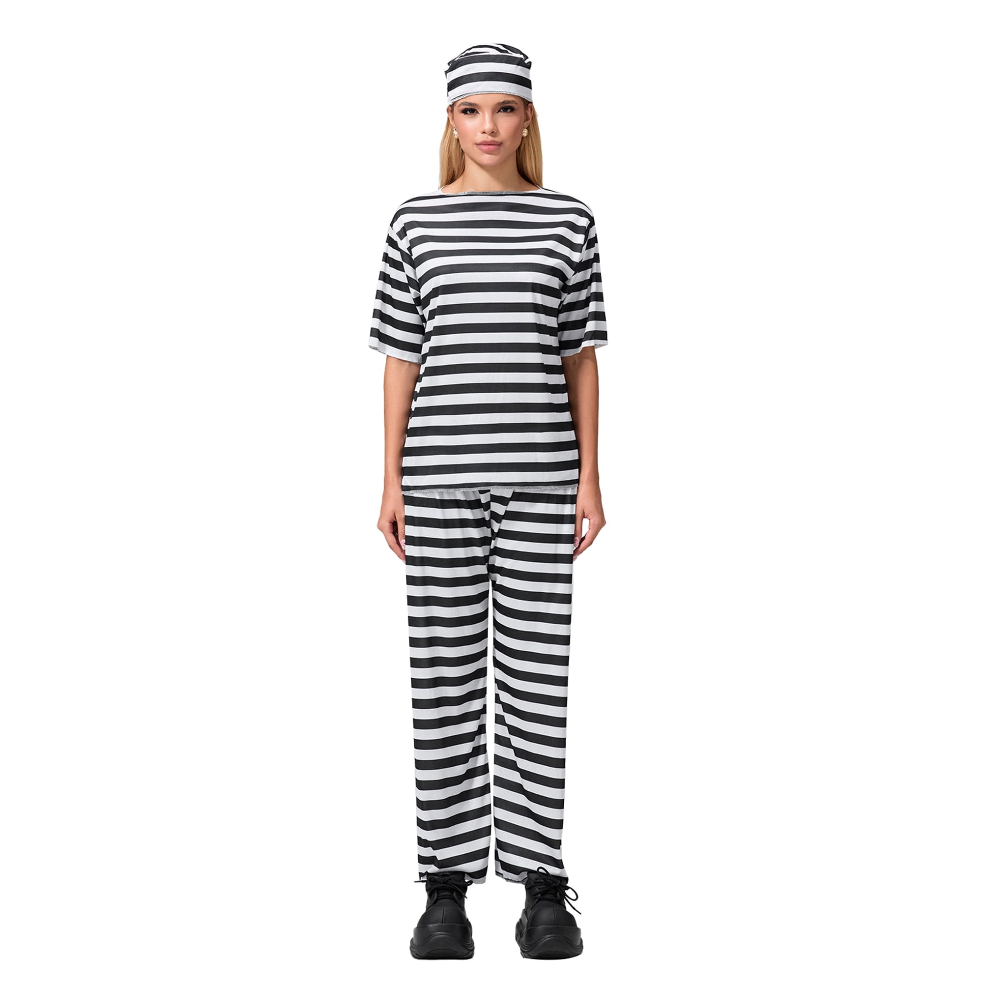 Michellecmm Halloween Prisoner Costume for Men Women Stripes Print Tops ...