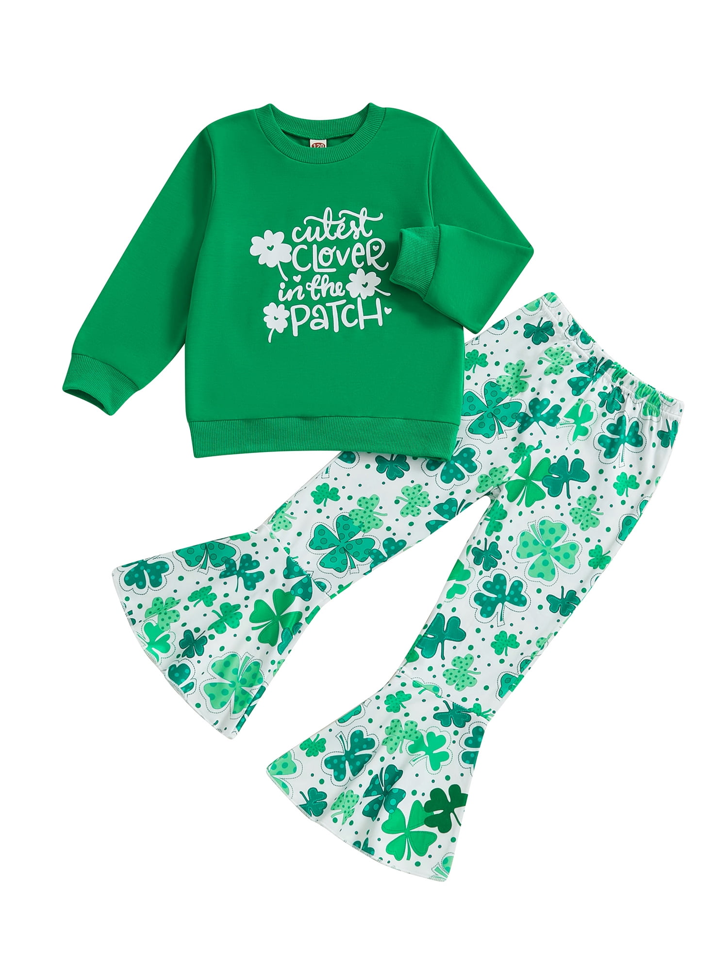 Michellecmm Kids Girl Irish Outfits Letter Clover Print Crew Neck Long ...