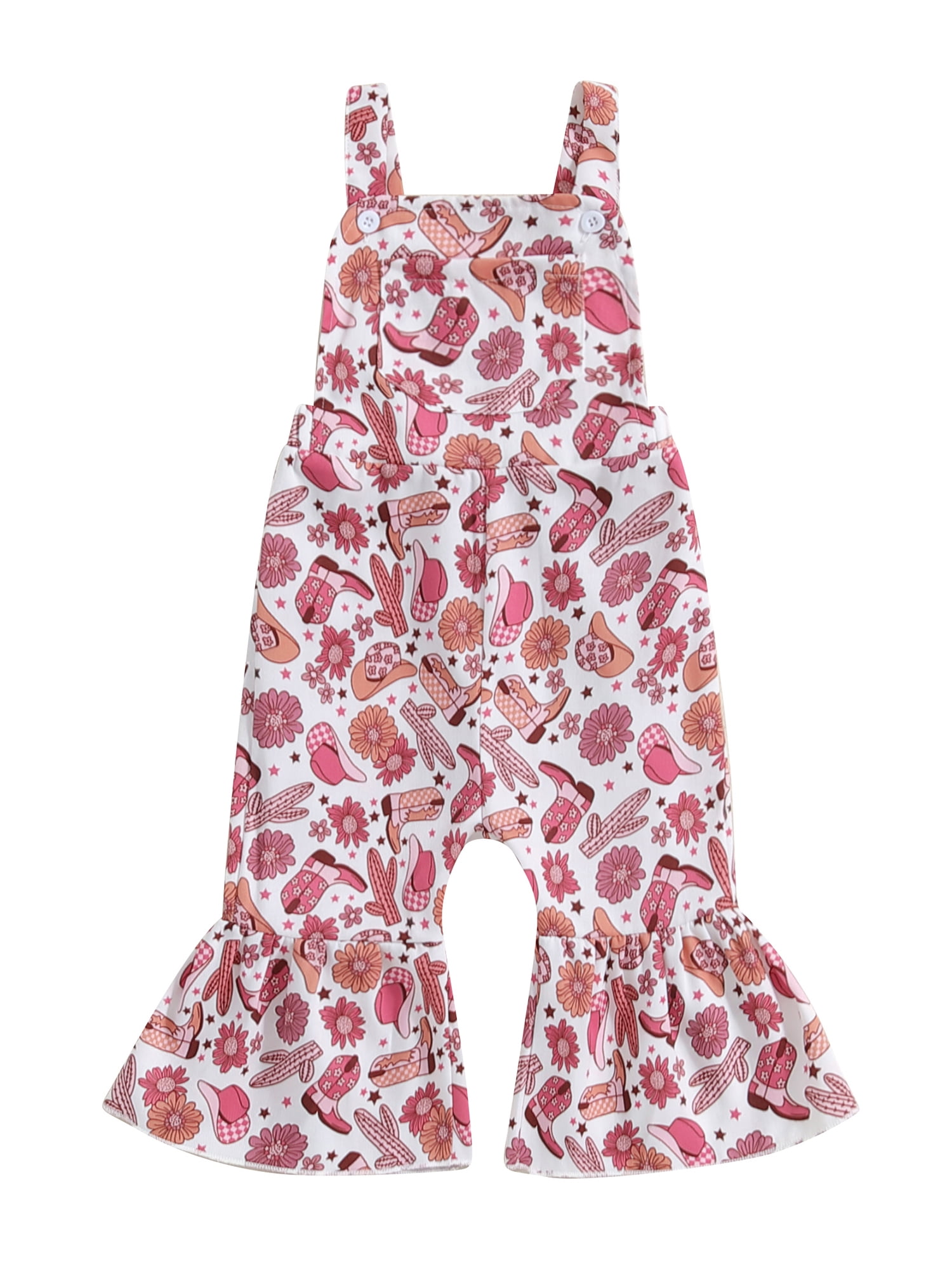 Michellecmm Little Girl Overalls Floral Print Square Neck Bell Bottom ...