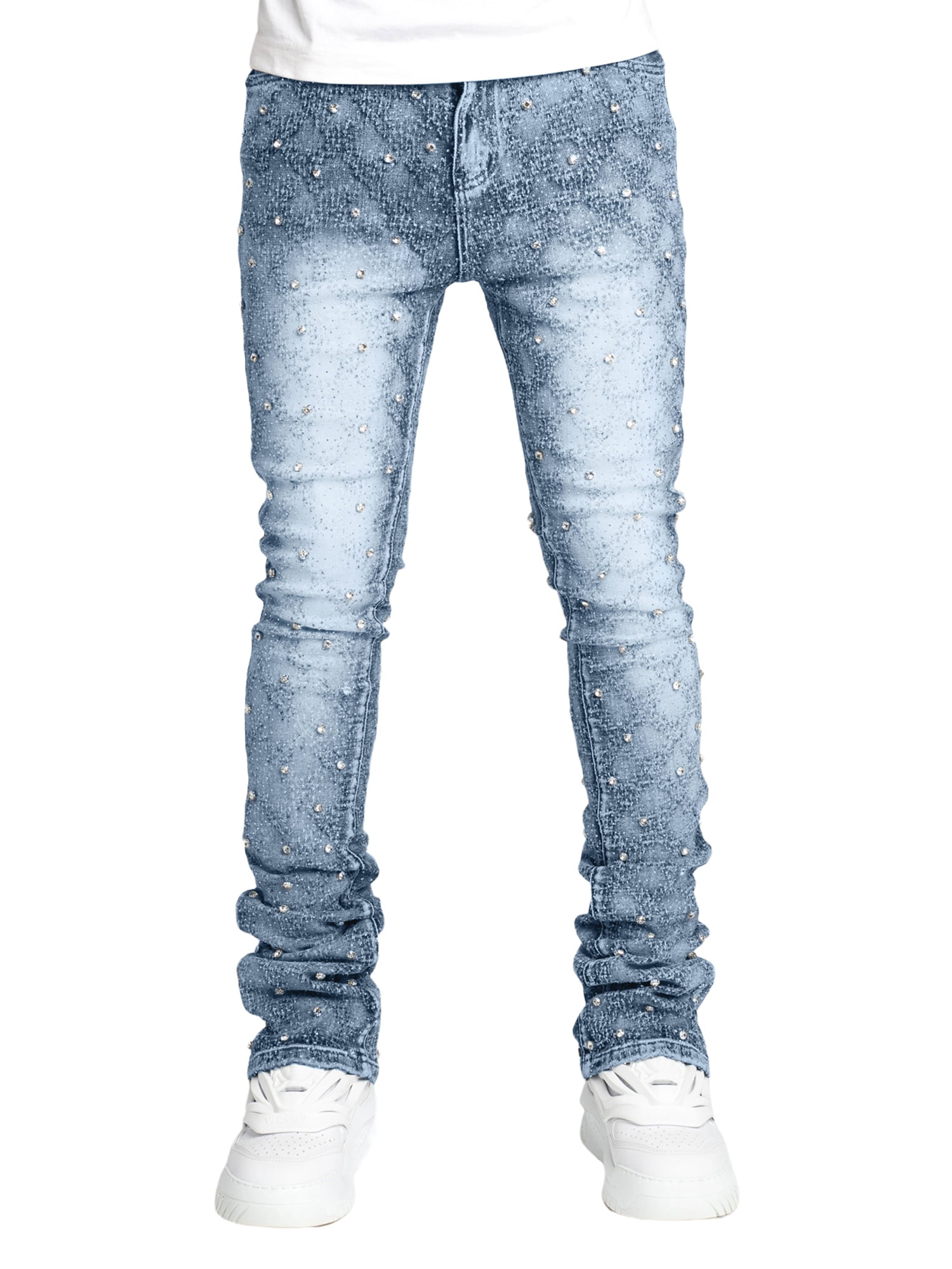 Michellecmm Men Skinny Jeans Fashion Rhinestone Denim Pants with ...