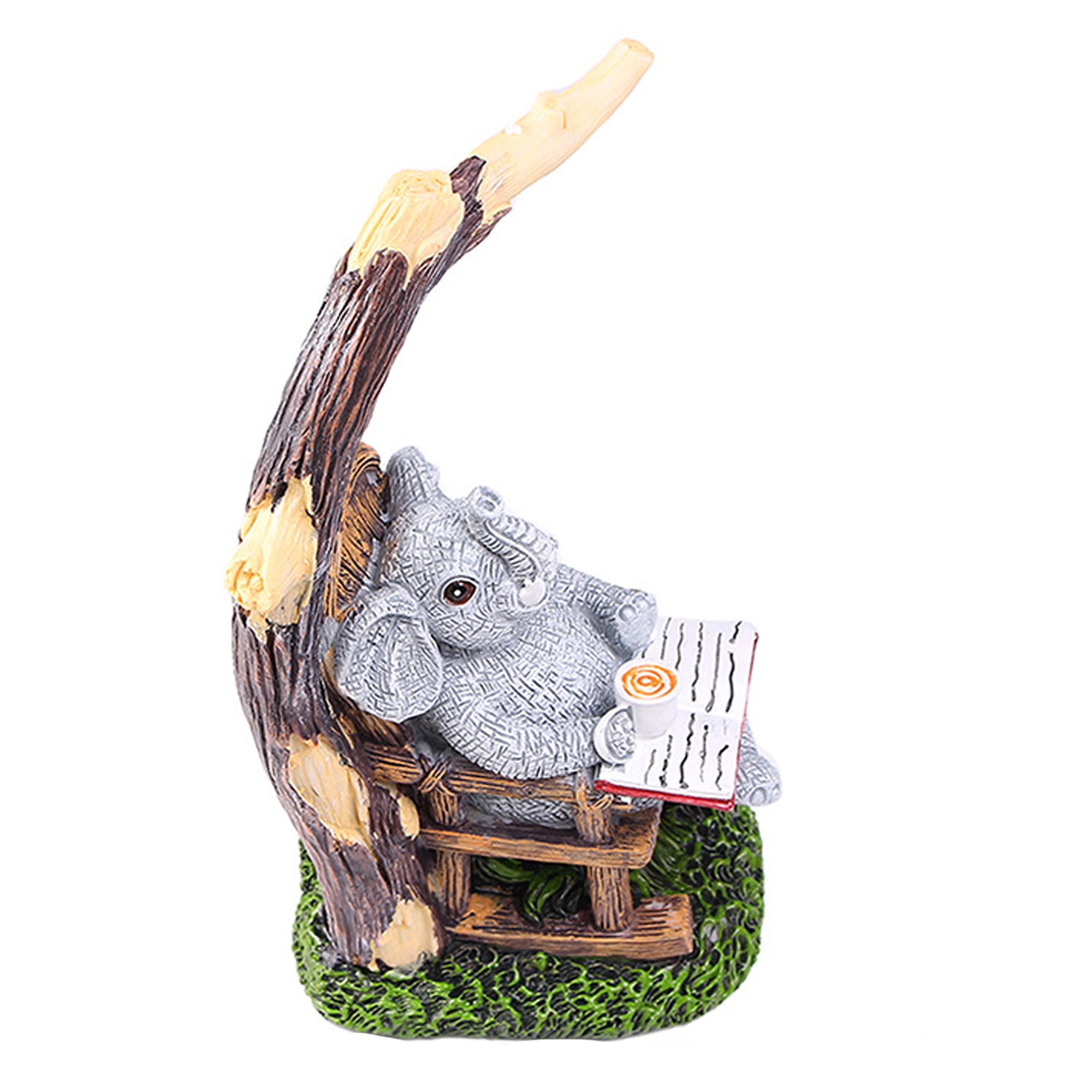 Michellecmm Resin Garden Statues Cute Book Reading Elephant Figurine ...