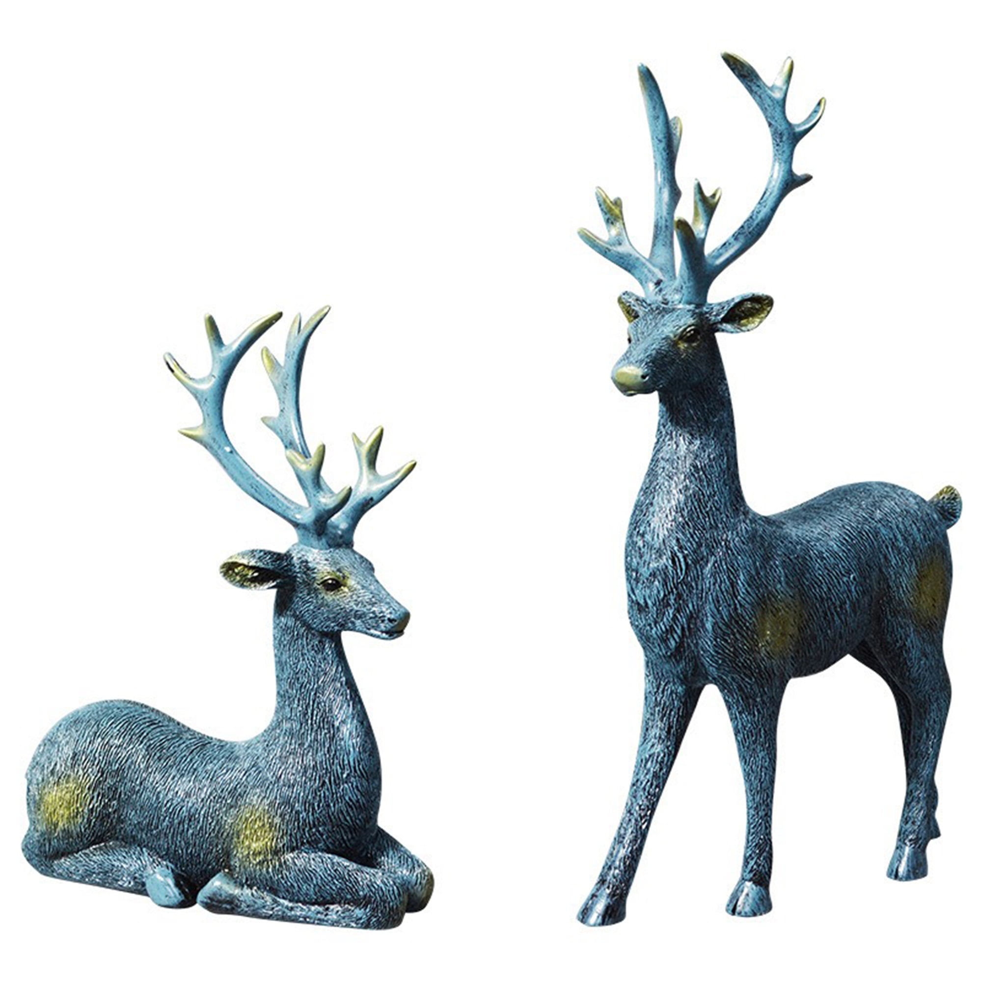 Michellecmm Resin Reindeer Figurines 2 Pcs Standing Deer Statues Table ...